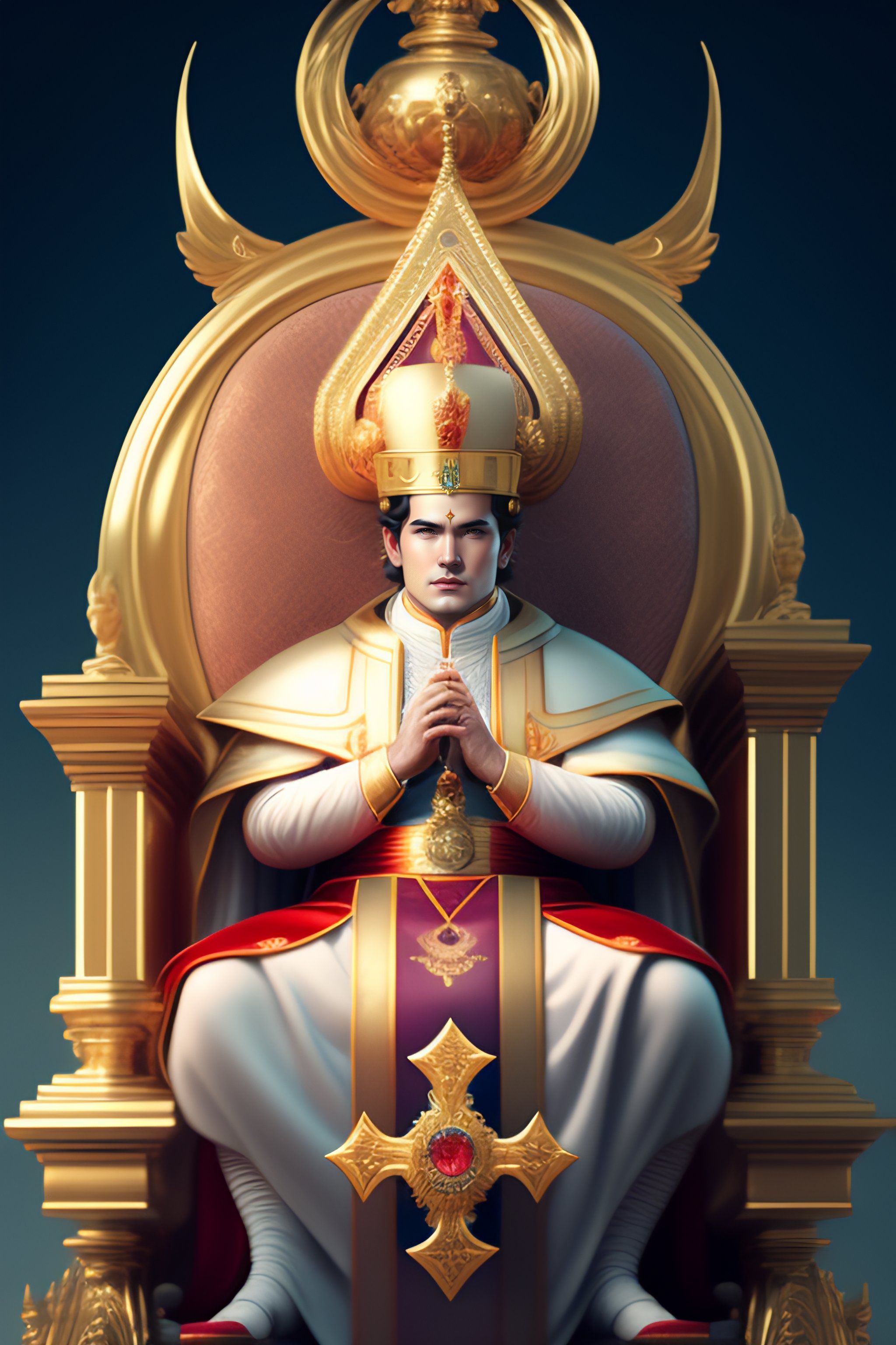 Lexica - Te pope wearing papal tiara sitting in a throne between 2 ...