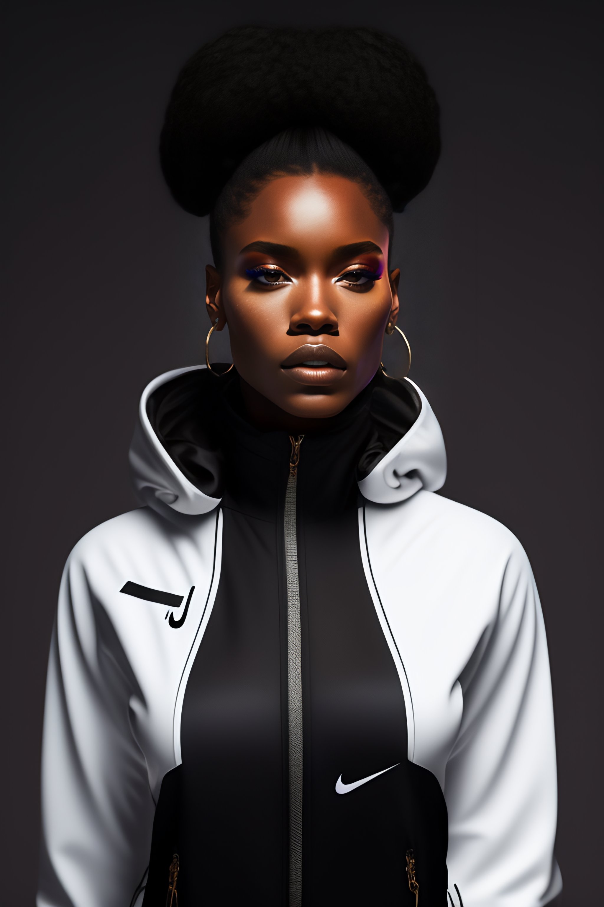 Lexica - Full-body shot, beautiful black woman, wearing nike therma fit ...