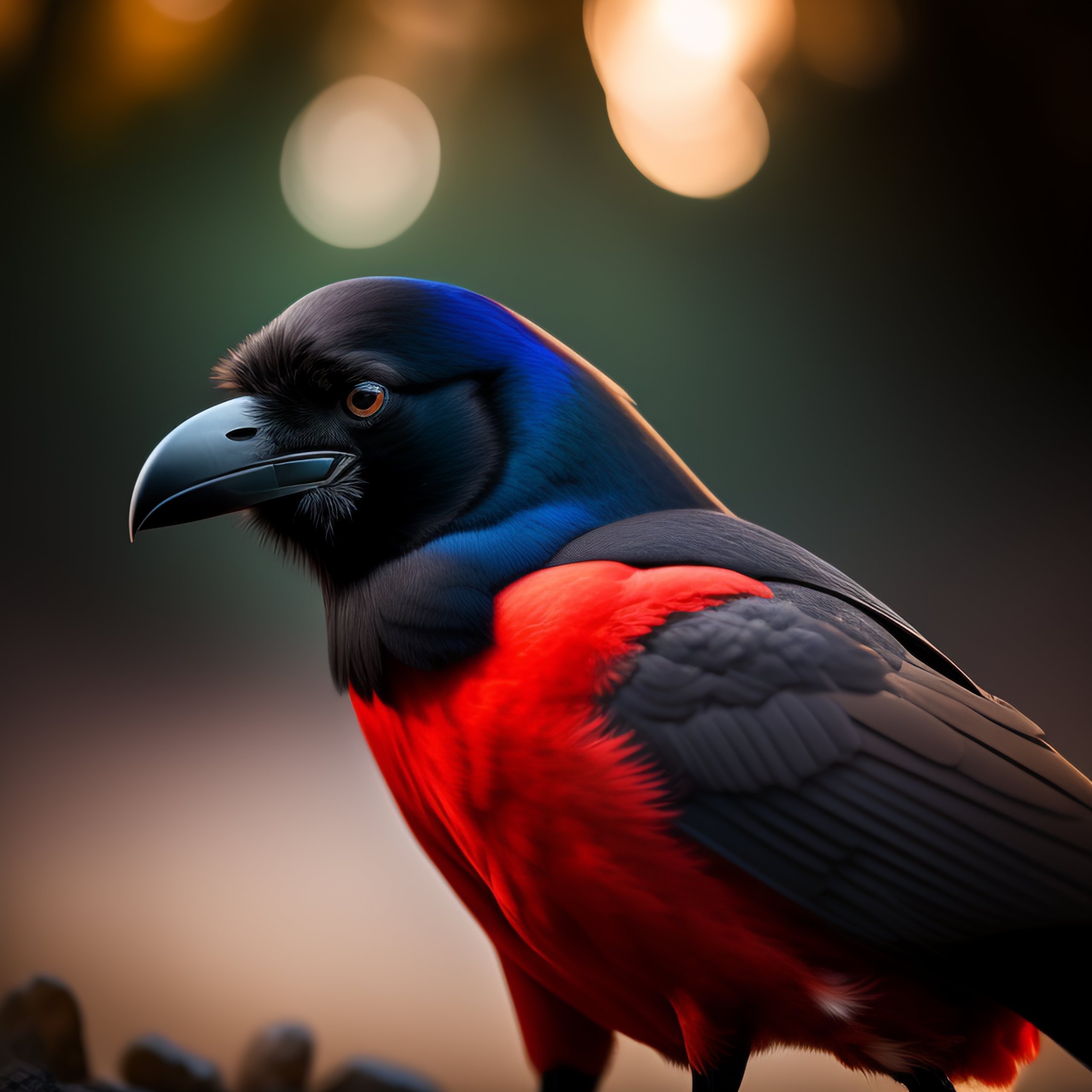 Lexica - Realistic photo of a raven in red headphones