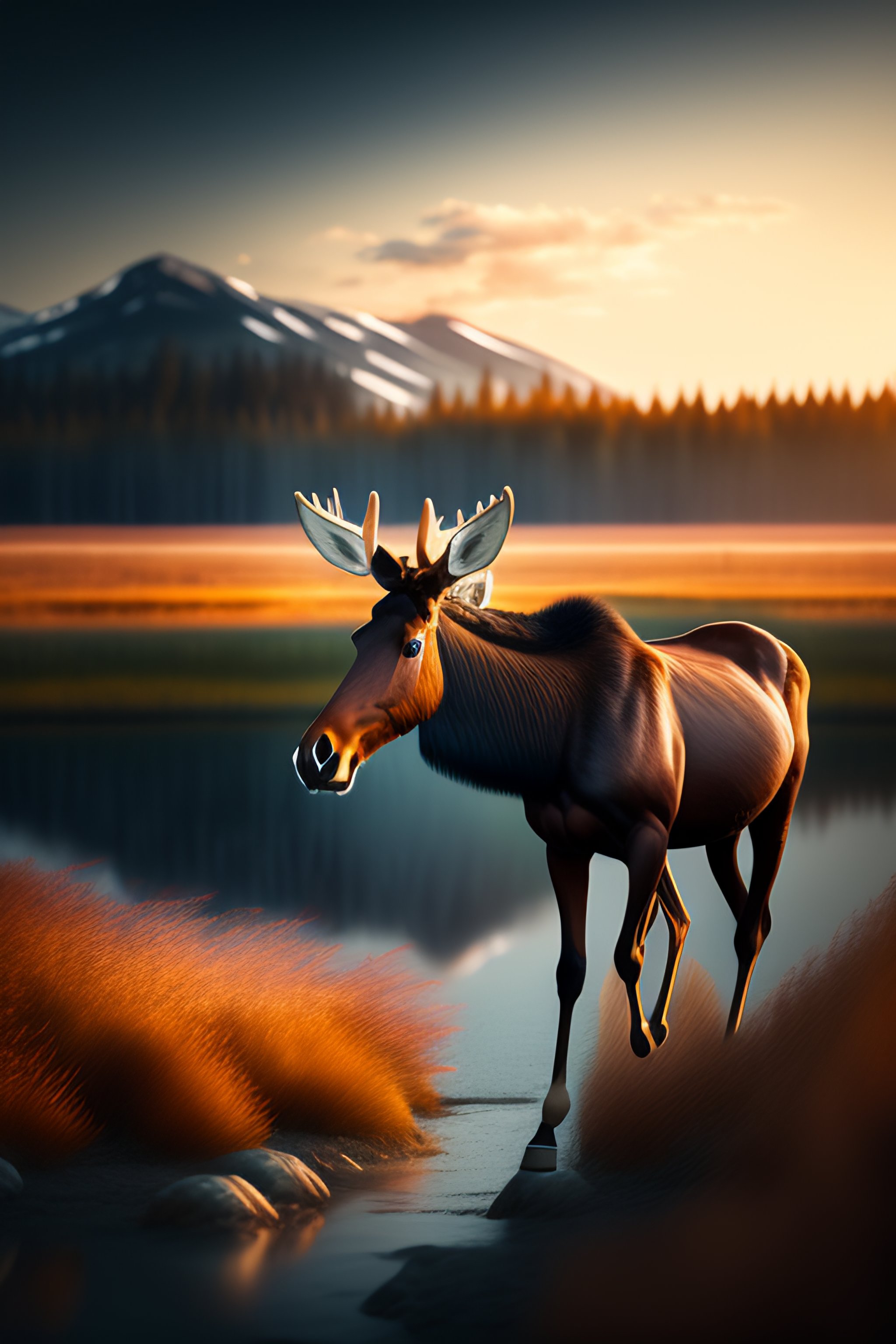 Lexica - Ultra hd! realistic, chrome, hunter chasing cute moose, dreamy ...