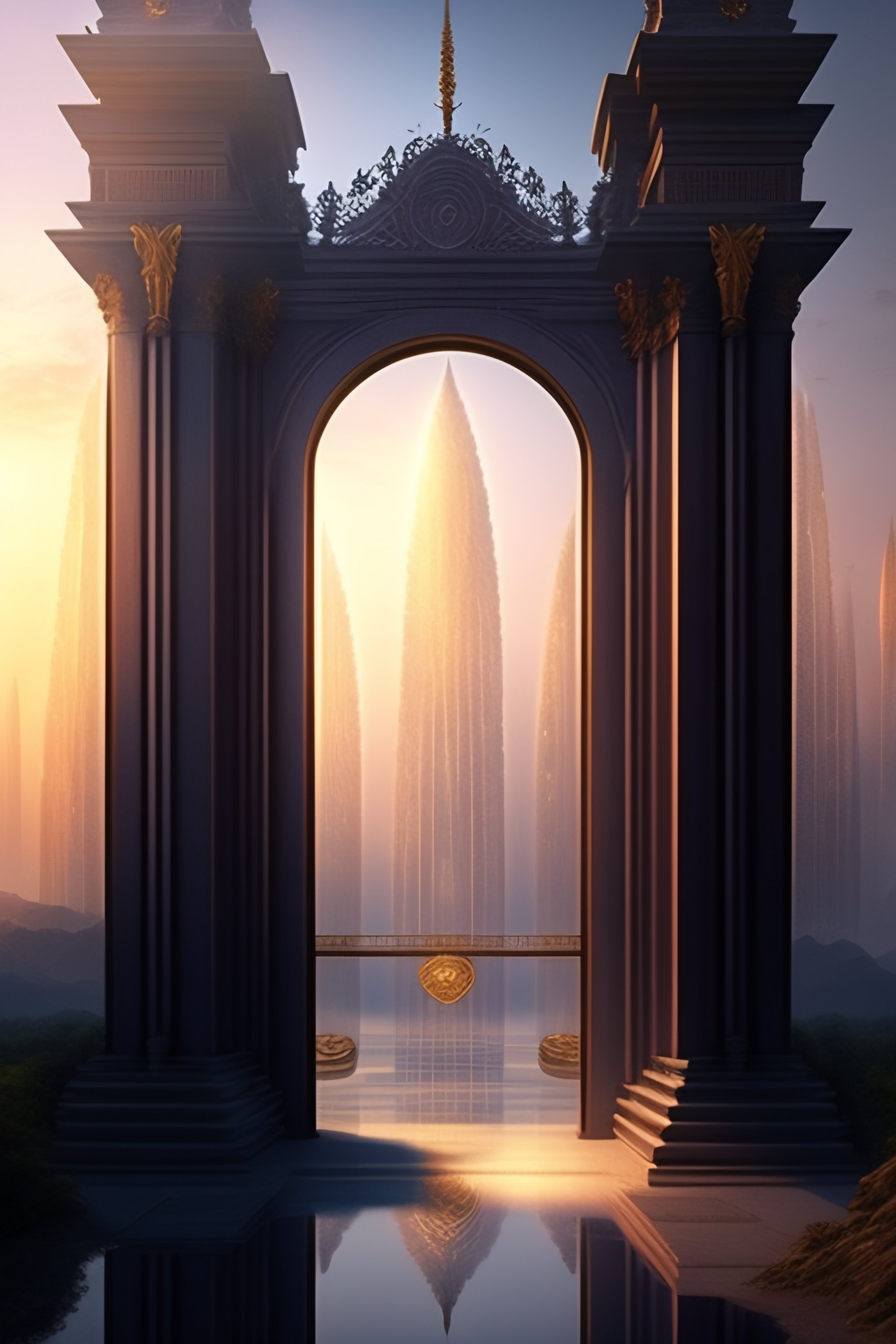 Lexica - Shining city, high wall with twelve gates, angels, decorated ...