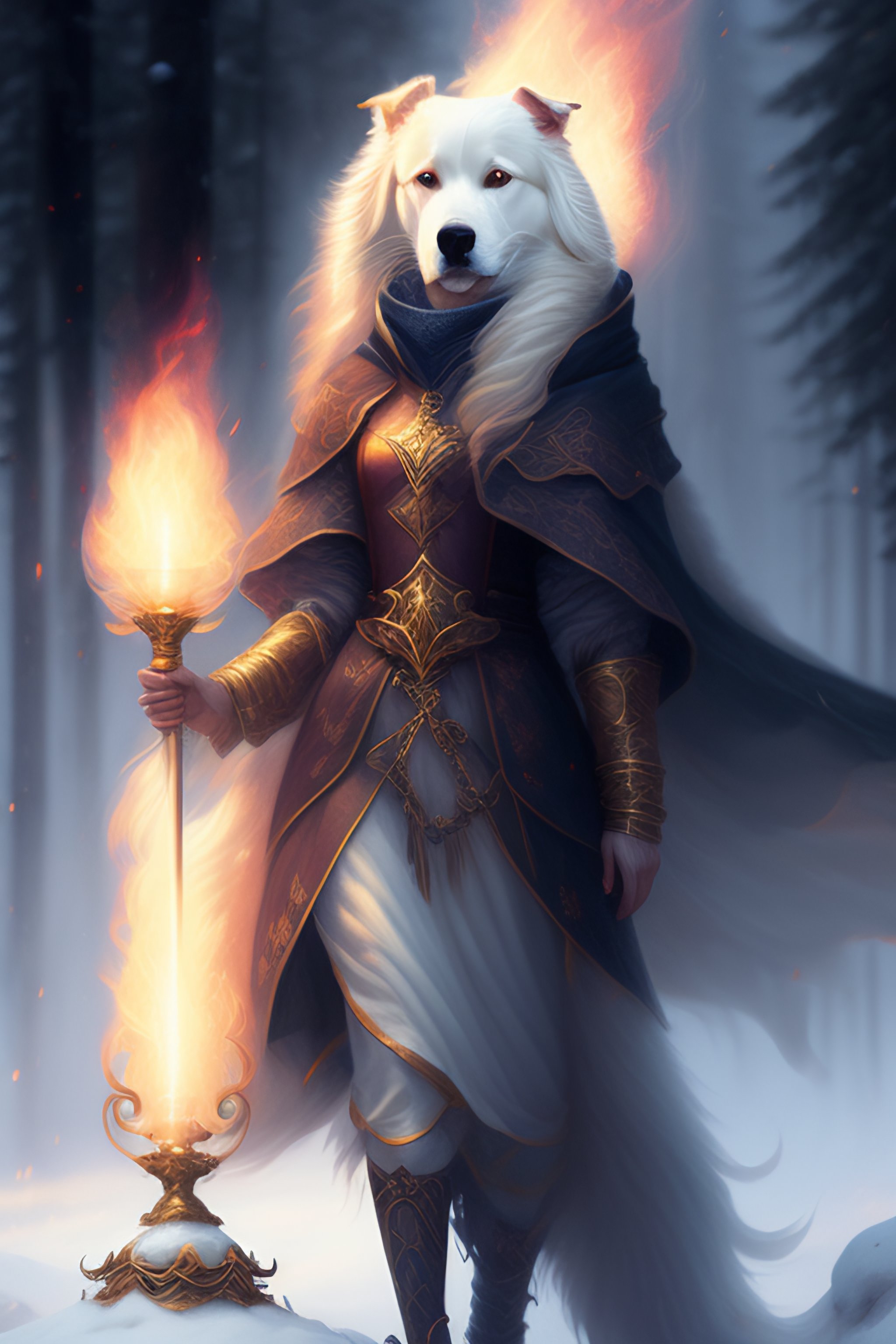 Lexica - A detailed full body portrait of a witch demon white golden ...