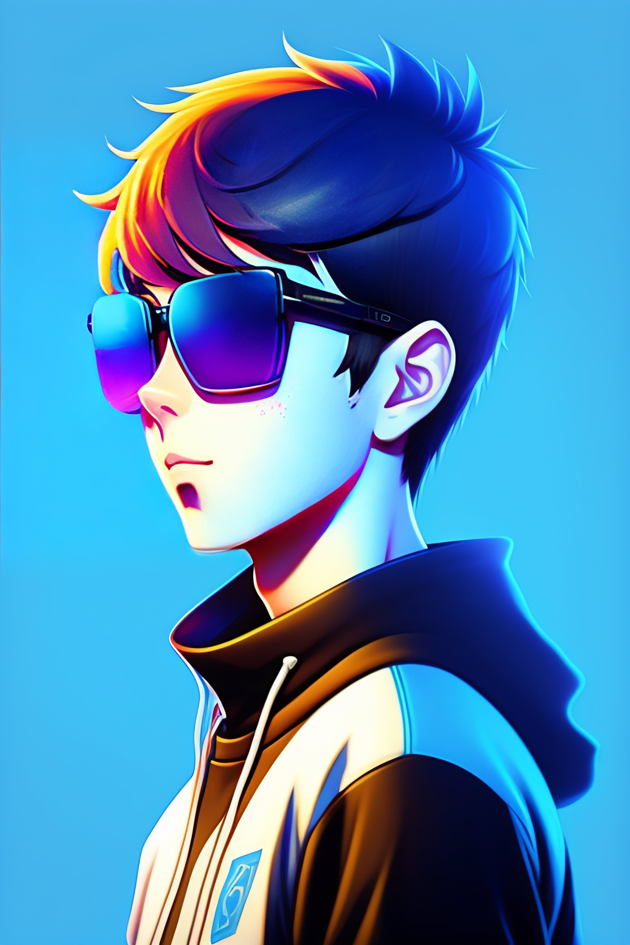 Lexica - A shadow of a gamer boy, cartoon style, blue background, wear ...