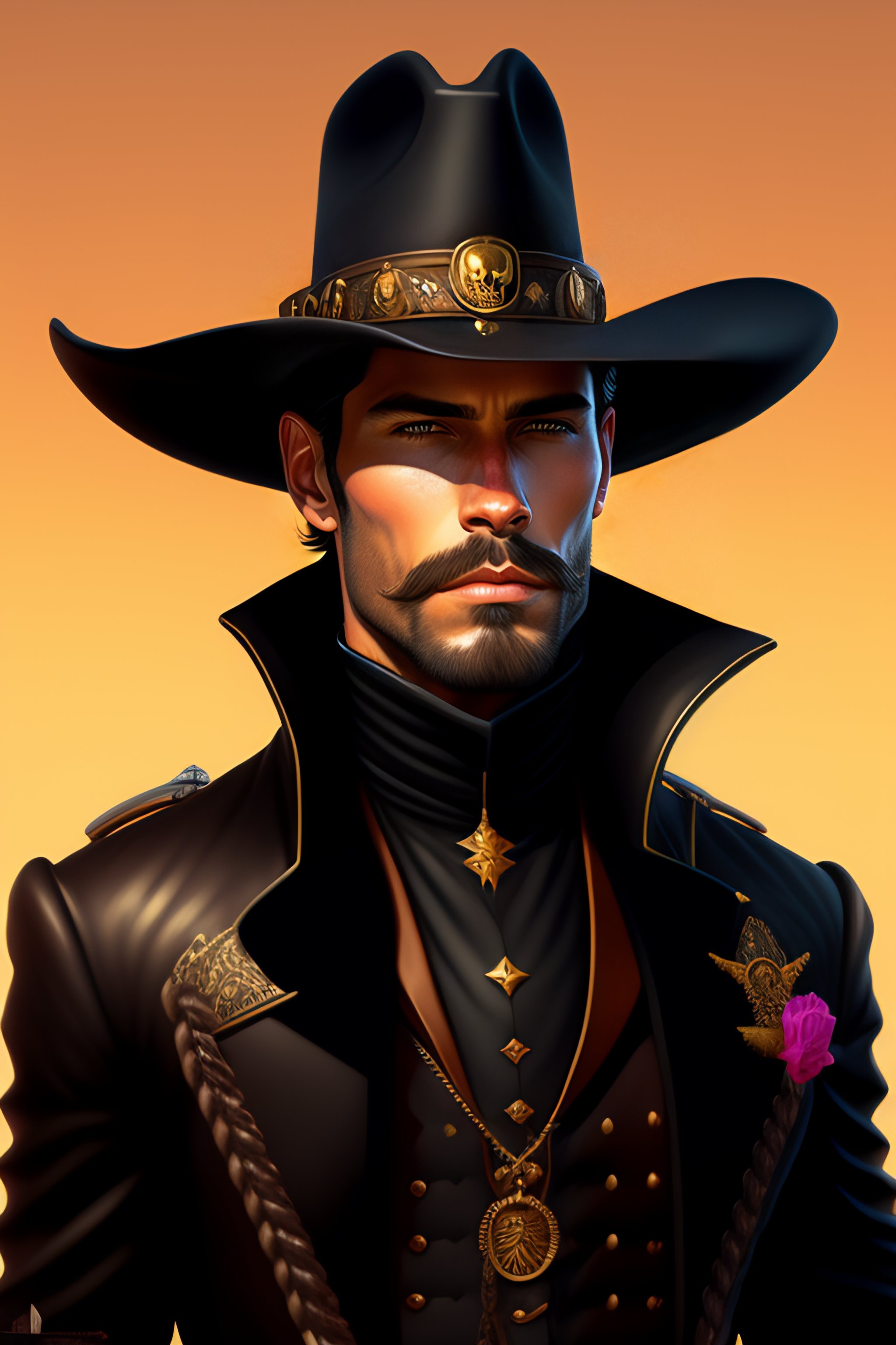 Lexica - Wild west portrait of a gunslinger man in black duster with a ...