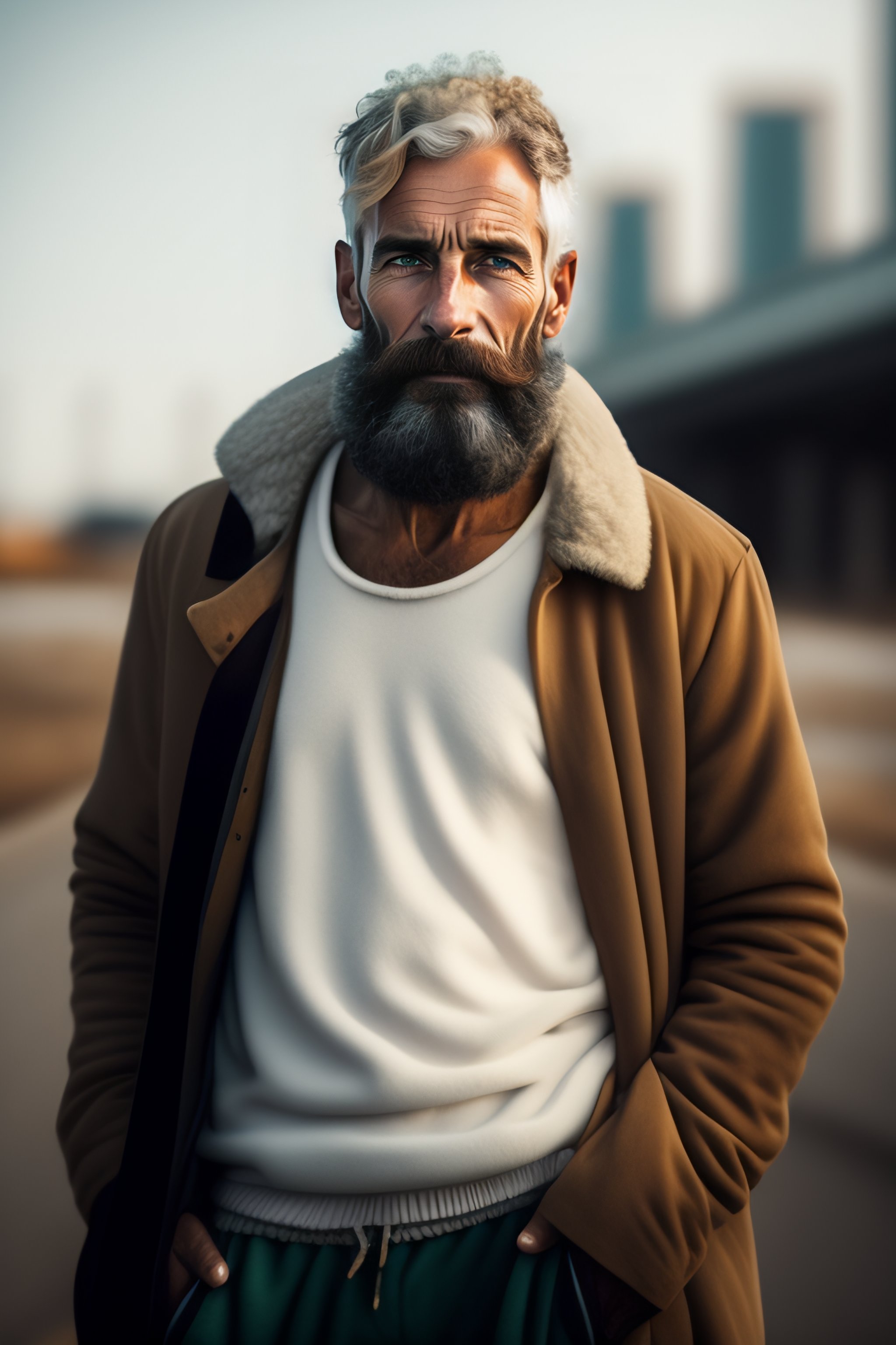 Lexica - Homeless looking man in a white background, realistic