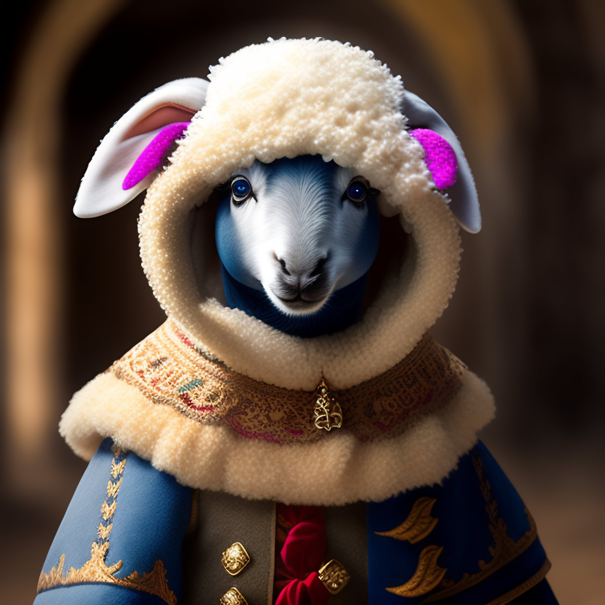 Lexica - A robotic lamb muppet dressed like a medieval wizard using a ...