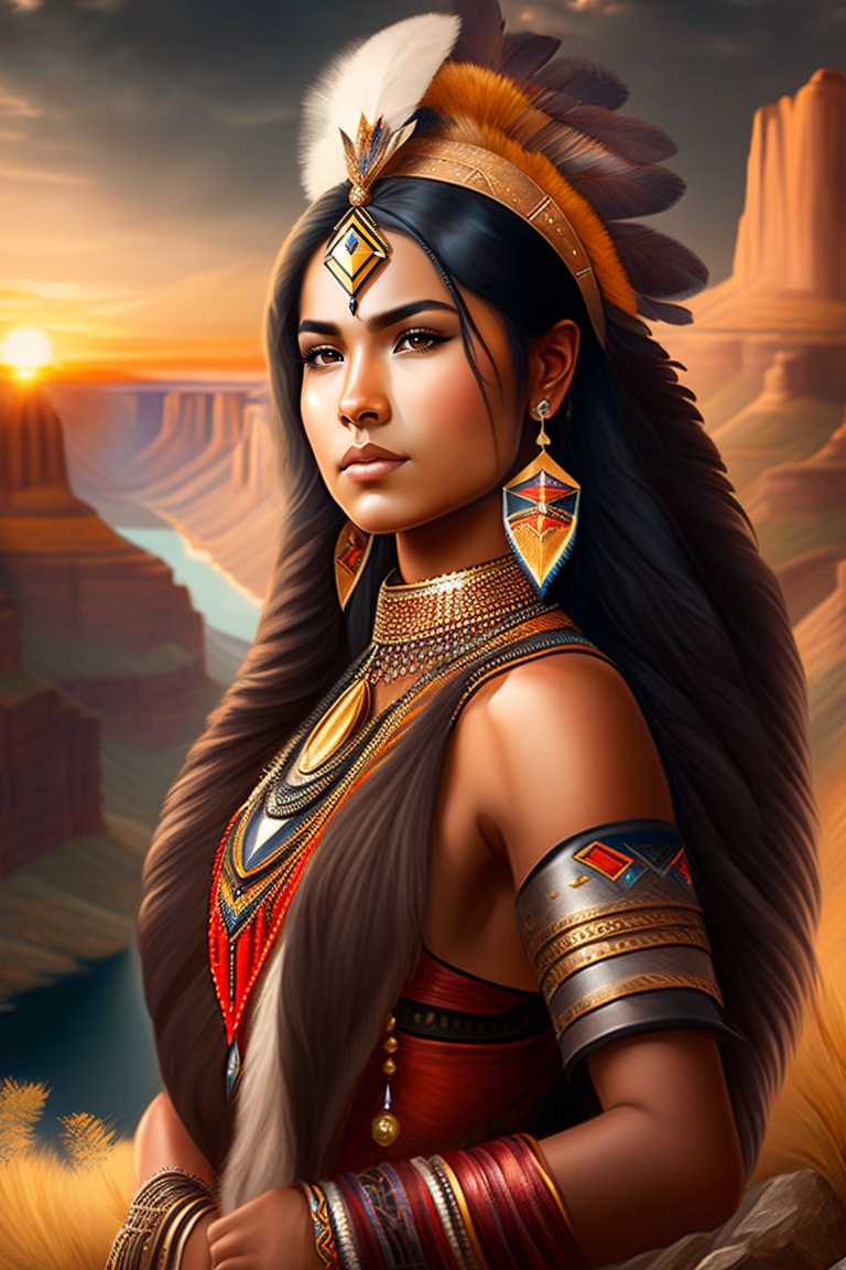 Lexica - Portrait of a young Native American warrior princess, standing ...