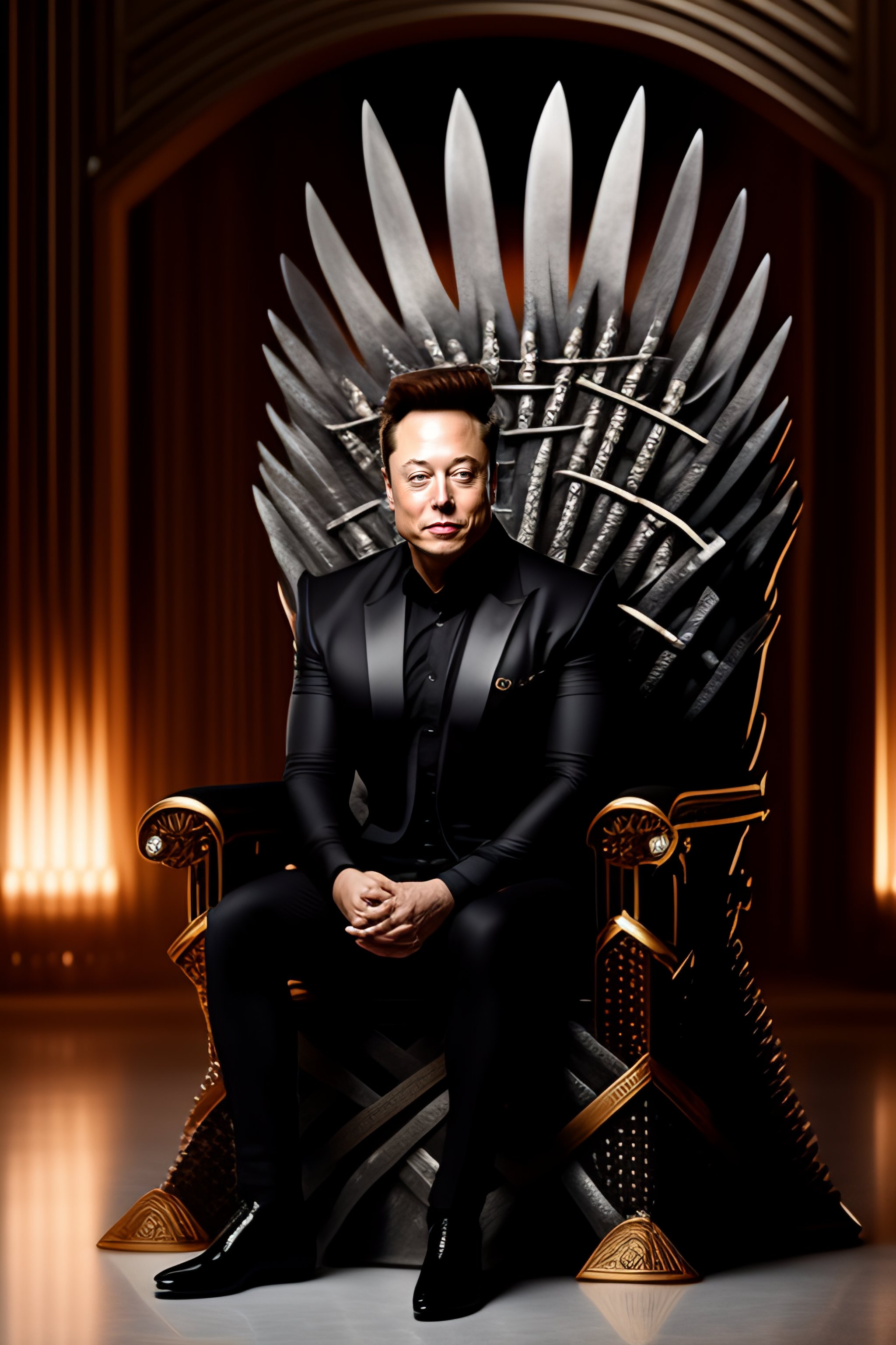 Lexica - Elon Musk sitting on the iron throne from Game Of Thrones
