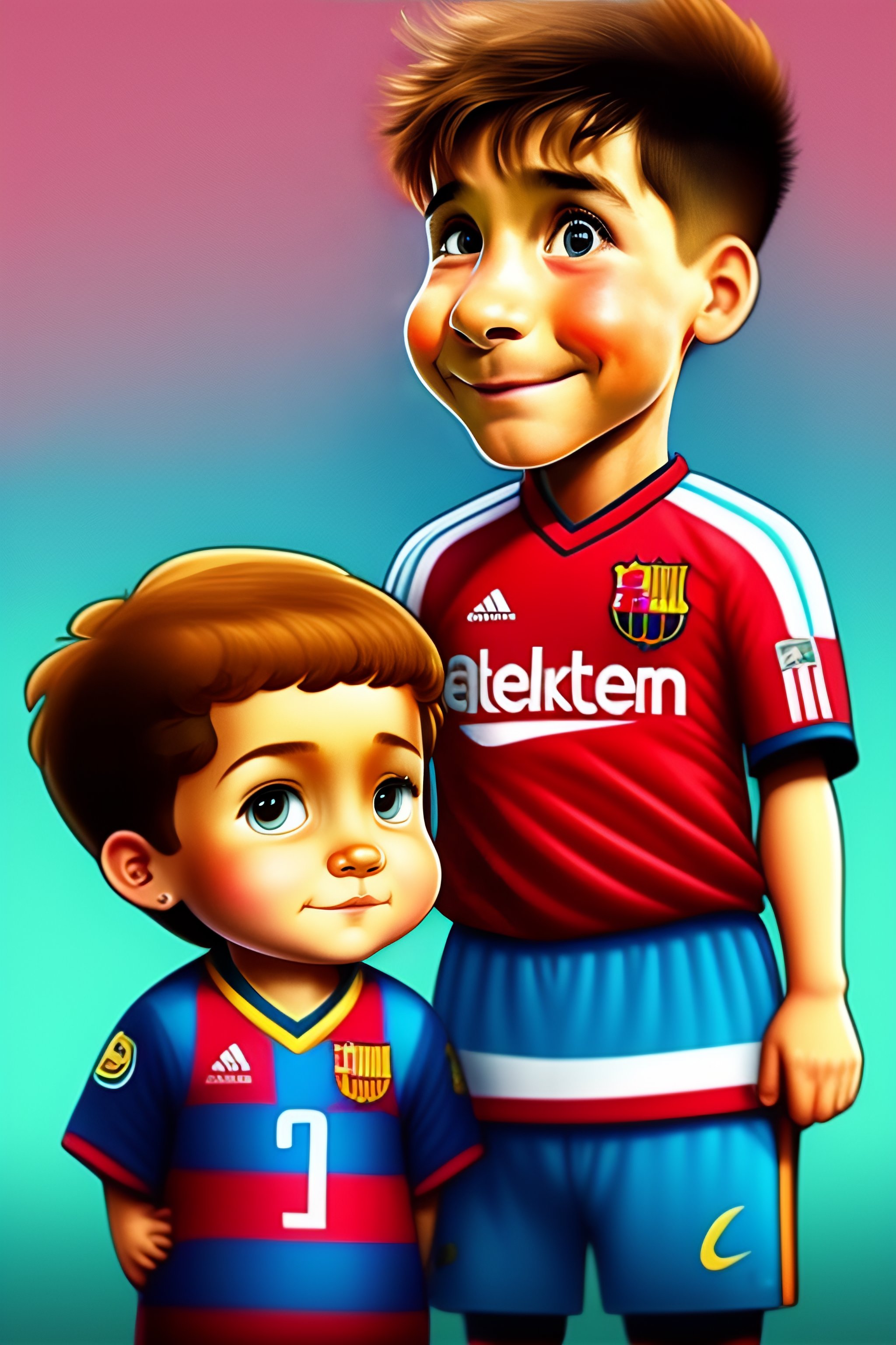 Lexica - Cartoon of Messi as a kid with a grandma, schulz style