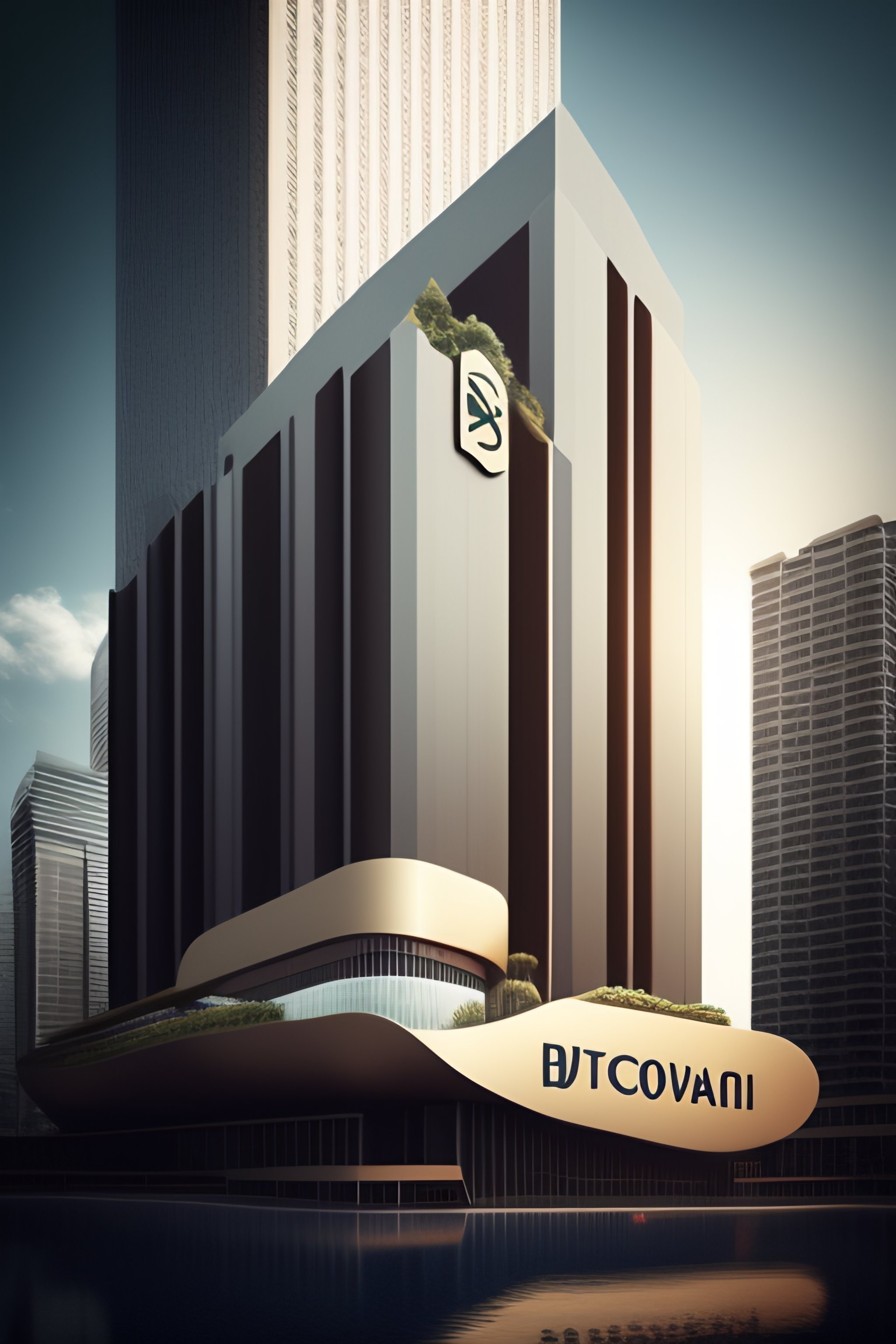 Lexica - PICTURE OF A BITCOIN HOTEL DOWNTOWN WITH BITCOIN LOGO
