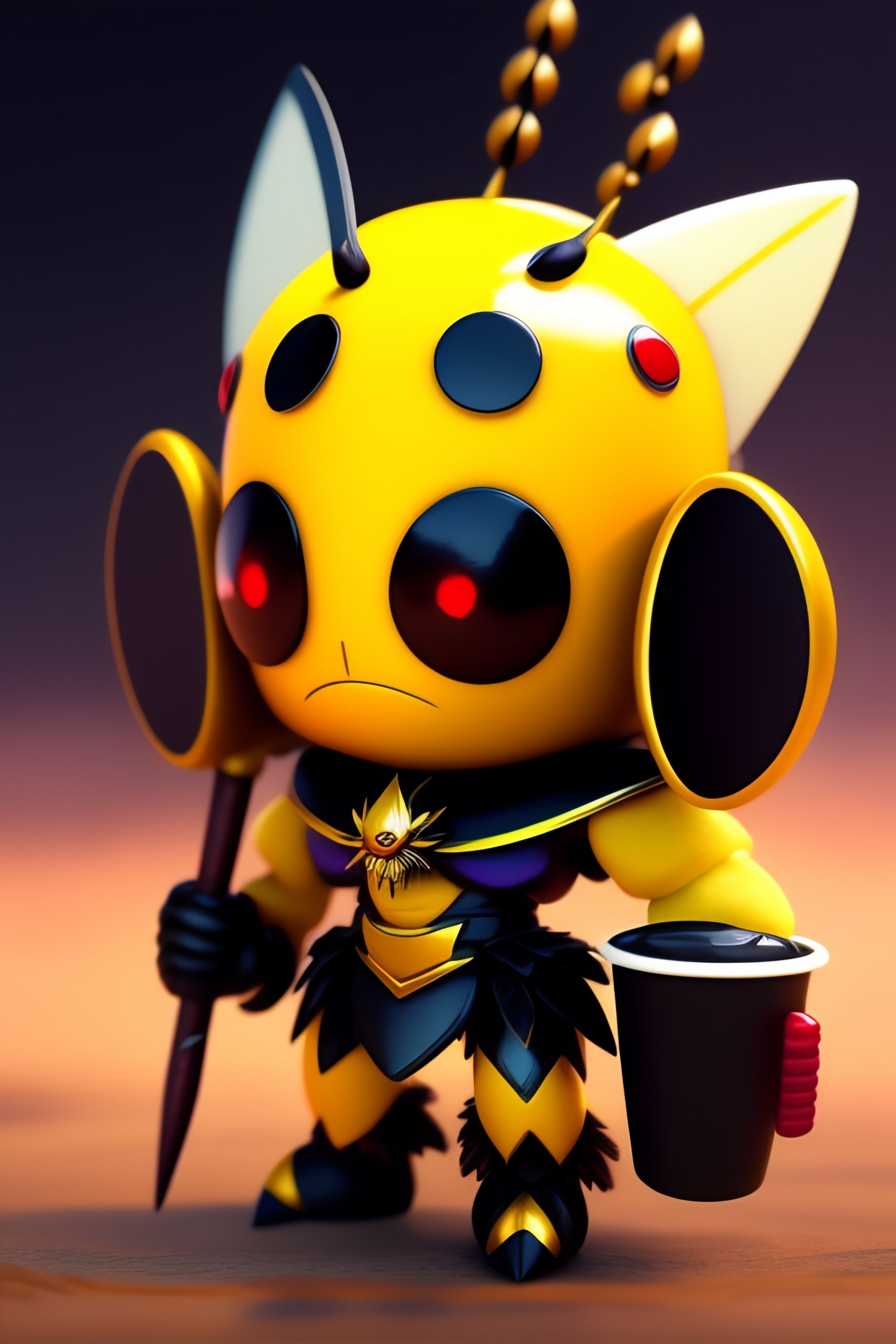 Lexica - Cartoon bee knight looks like Beedrill with a cup of coffee ...
