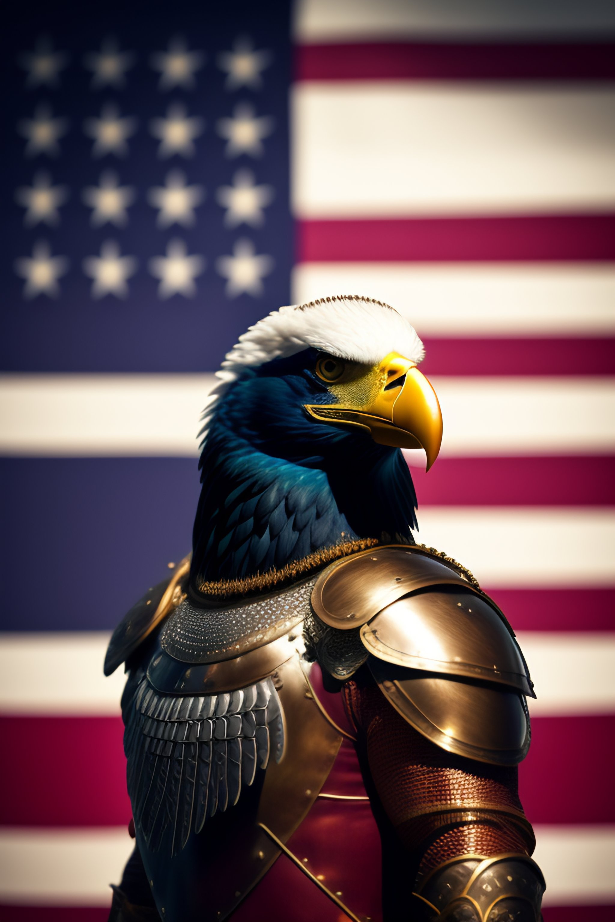 Lexica - Bald eagle, wearing armor, Vitruvian man style