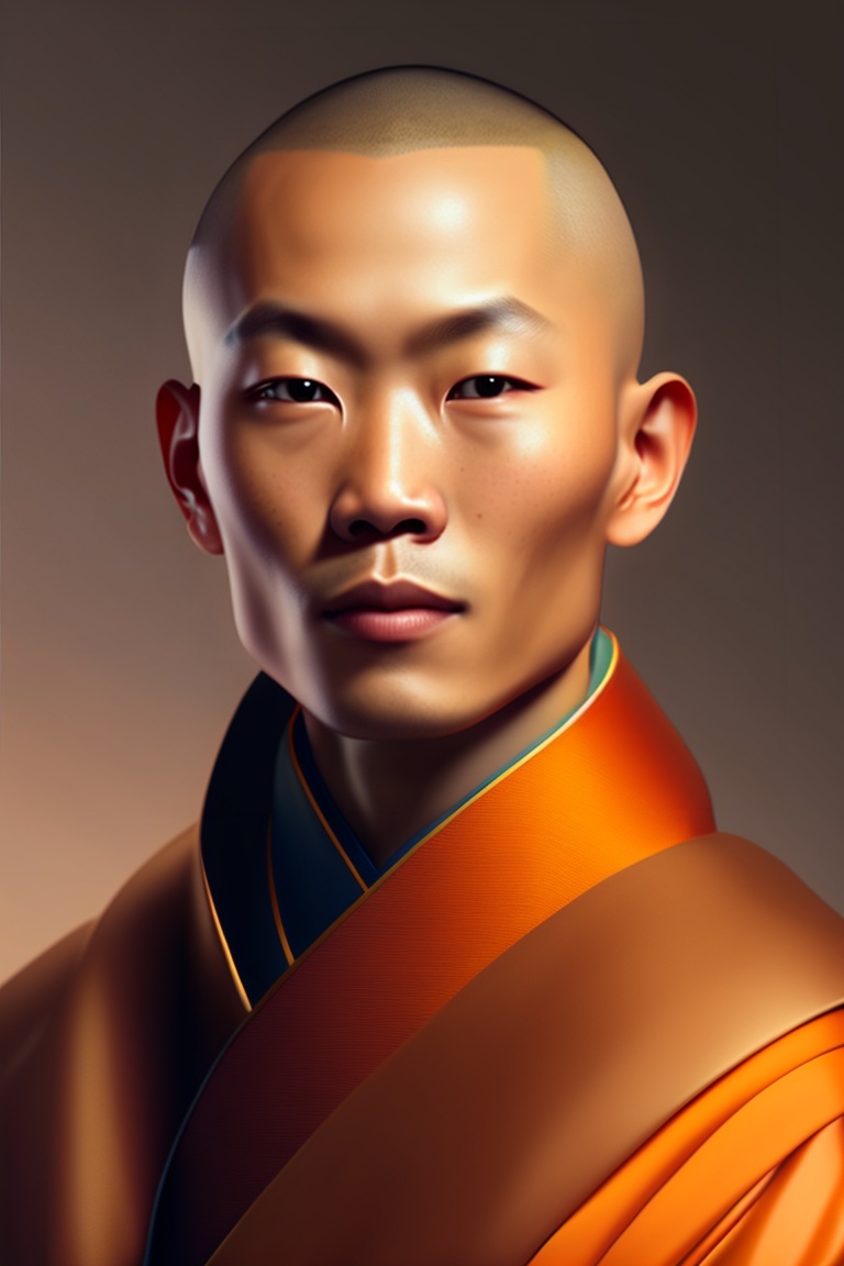 Lexica - A chinise monk,front face,orange dress,no hair