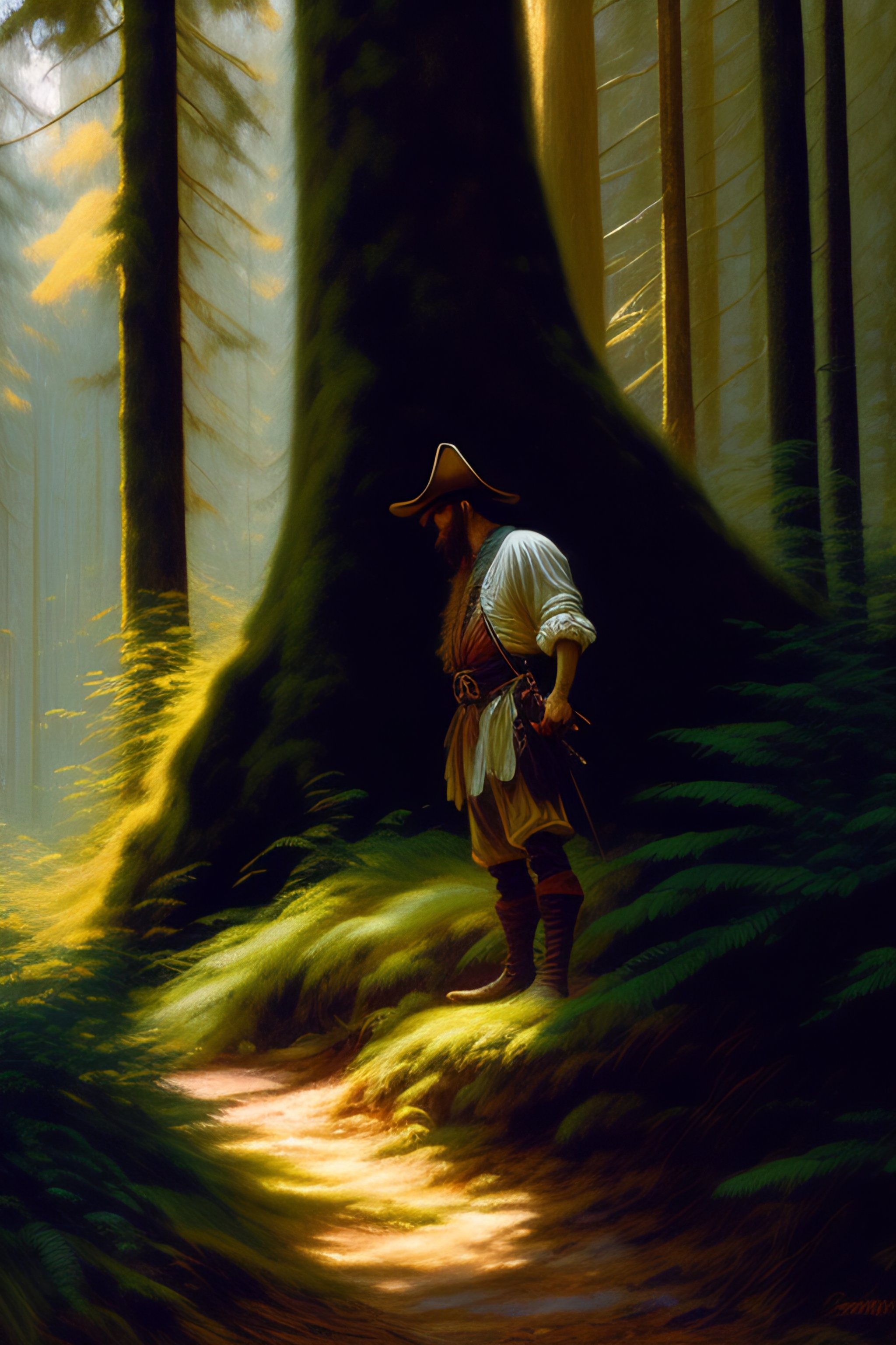 Lexica - Old pirate, art by Steve Huston, in a forest, heavy grain ...