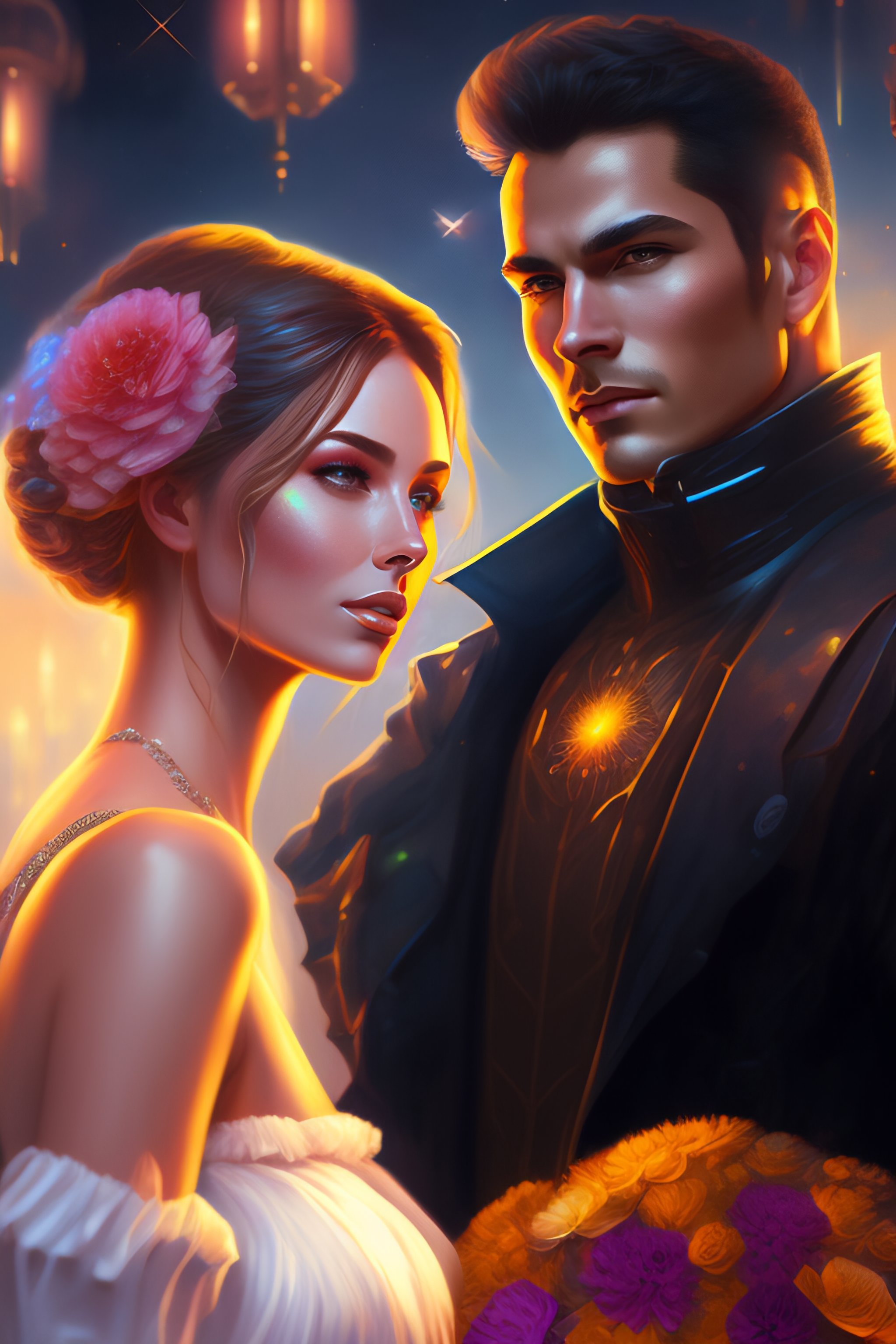 Lexica - An android man gives a bouquet of flowers to a beautiful human ...