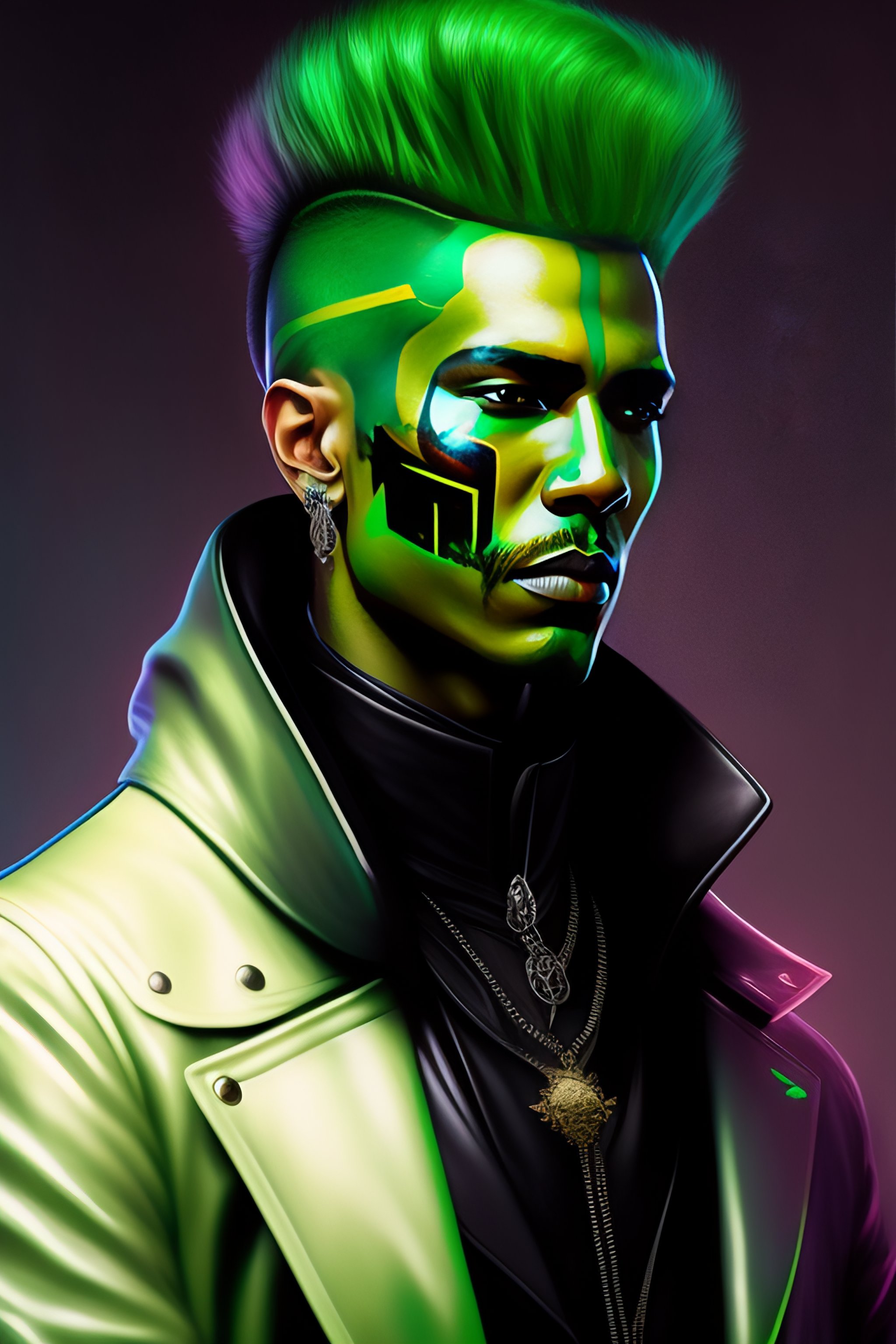 Lexica - Hyper detailed fine art portrait of skull head punk with green ...