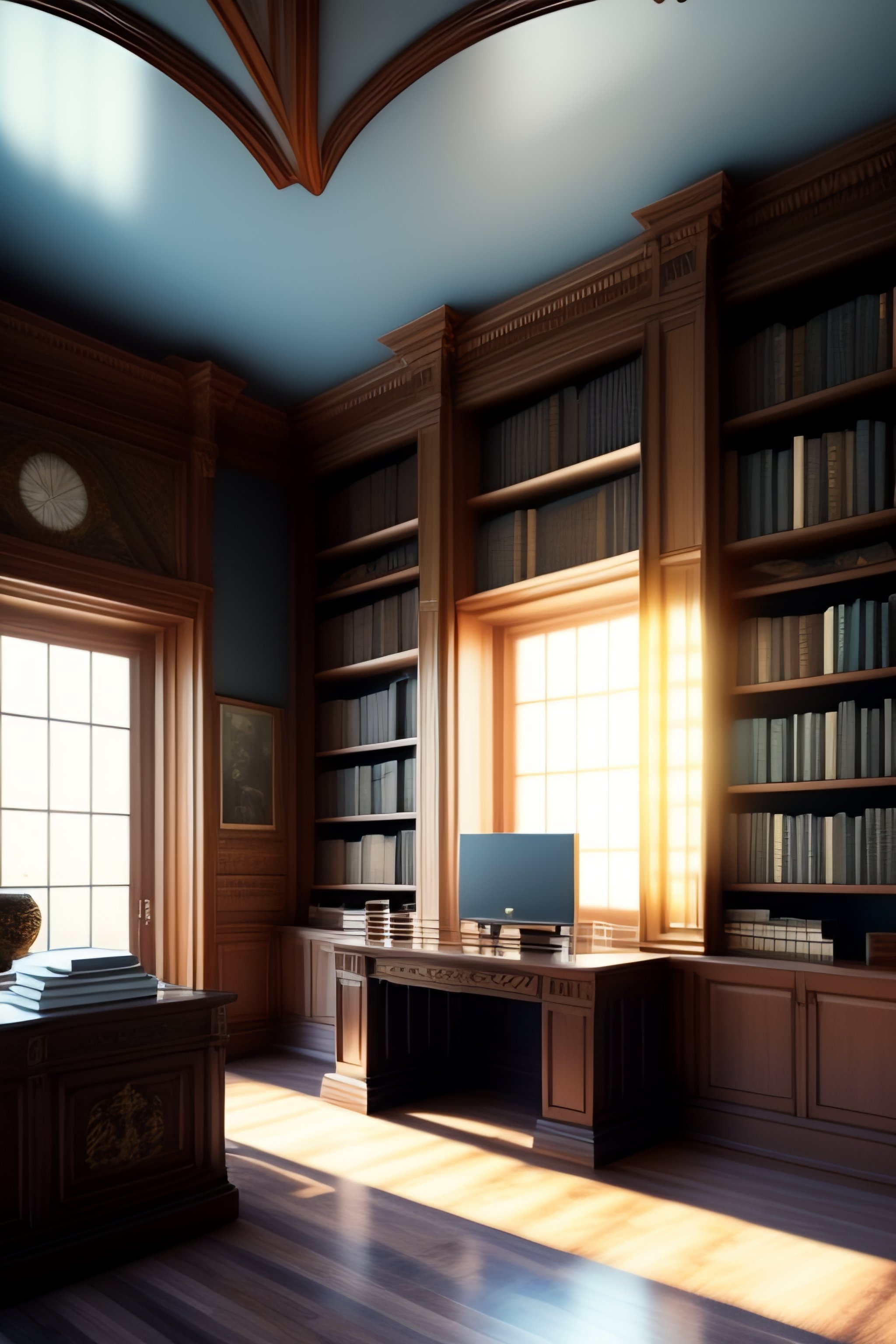 Lexica - Photograph of old office with big desk and books