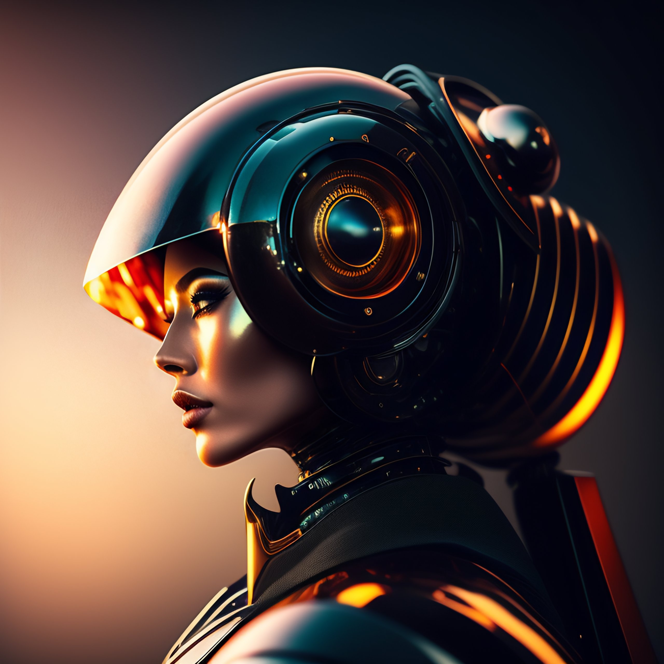 Lexica - Techno magic robot, side portrait, realistic, half body shot ...