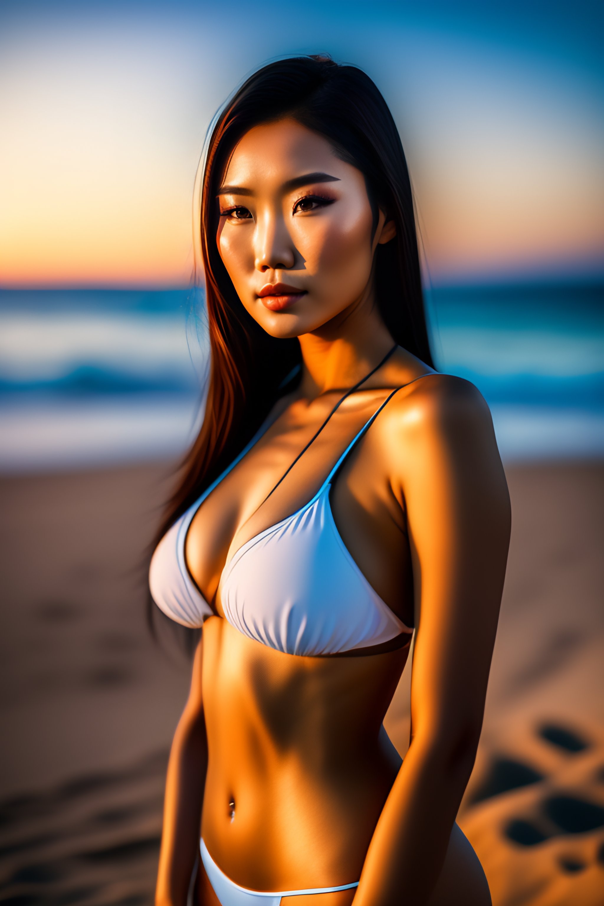 Lexica - A beautiful full body portrait of a slim Asian woman in mini bikini, beautiful detailed ...