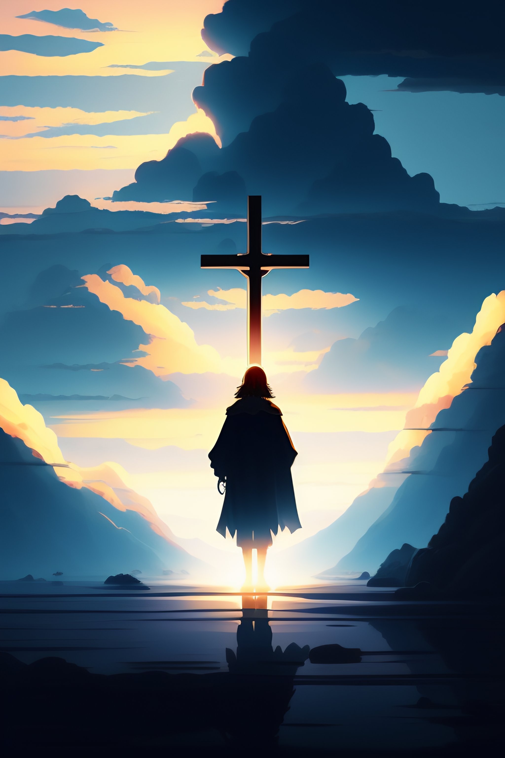 Lexica - Jesus in the cross, by makoto shinkai and ghibli studio ...