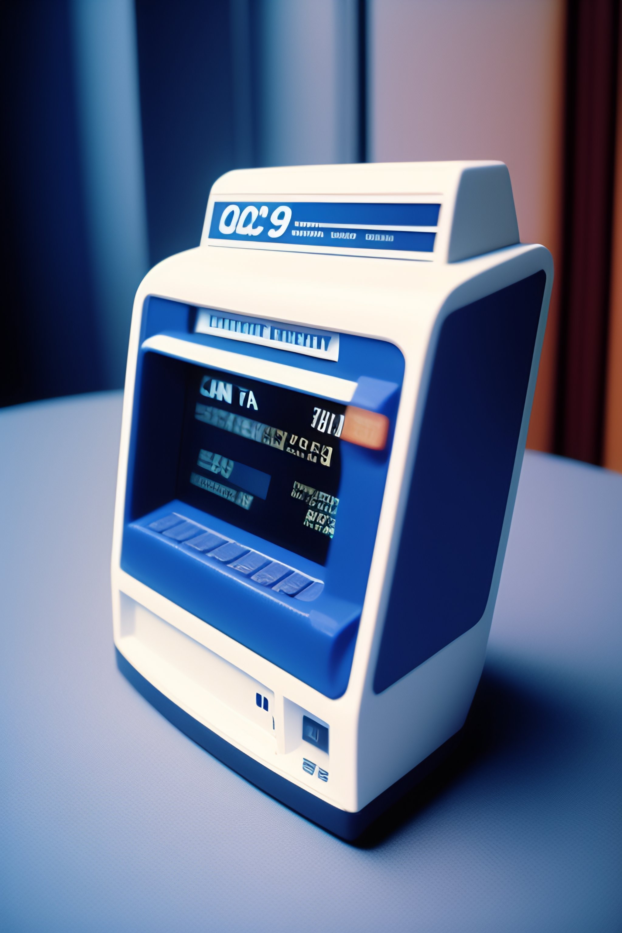 Lexica - A payments terminal, blue and white, vhs art, 80s