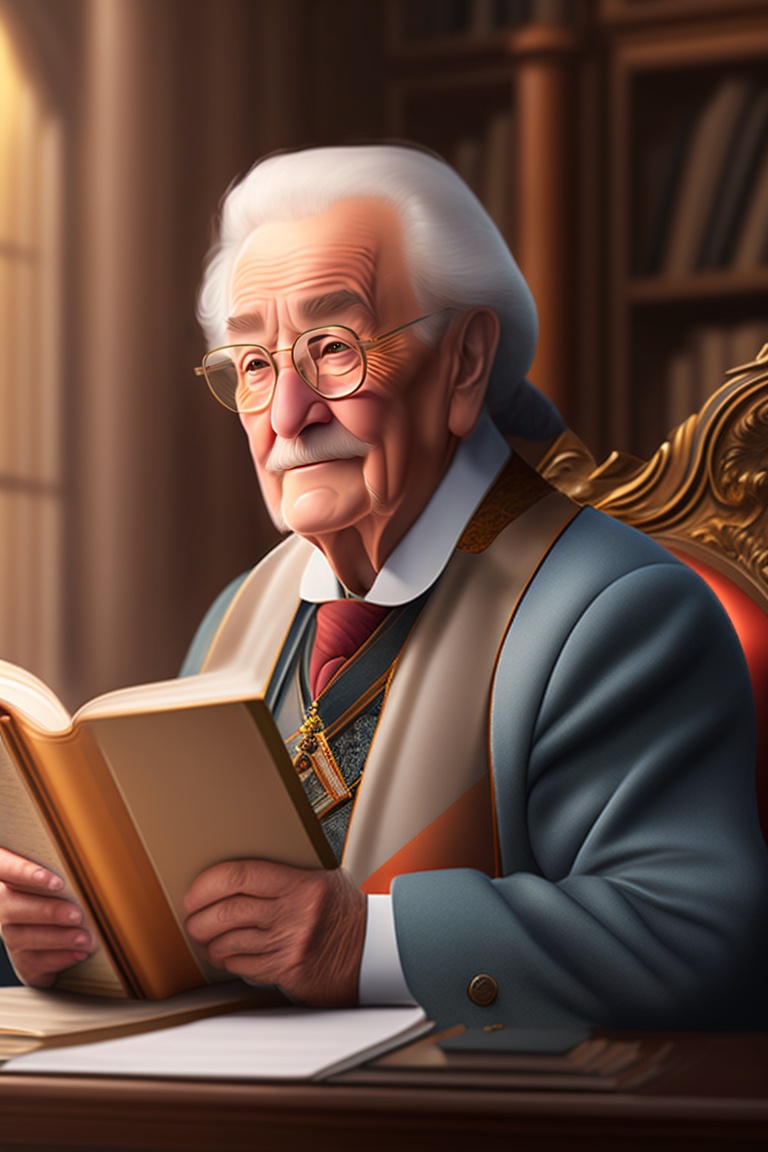 Lexica - An old scholar, motivated, inspired, looking at camera