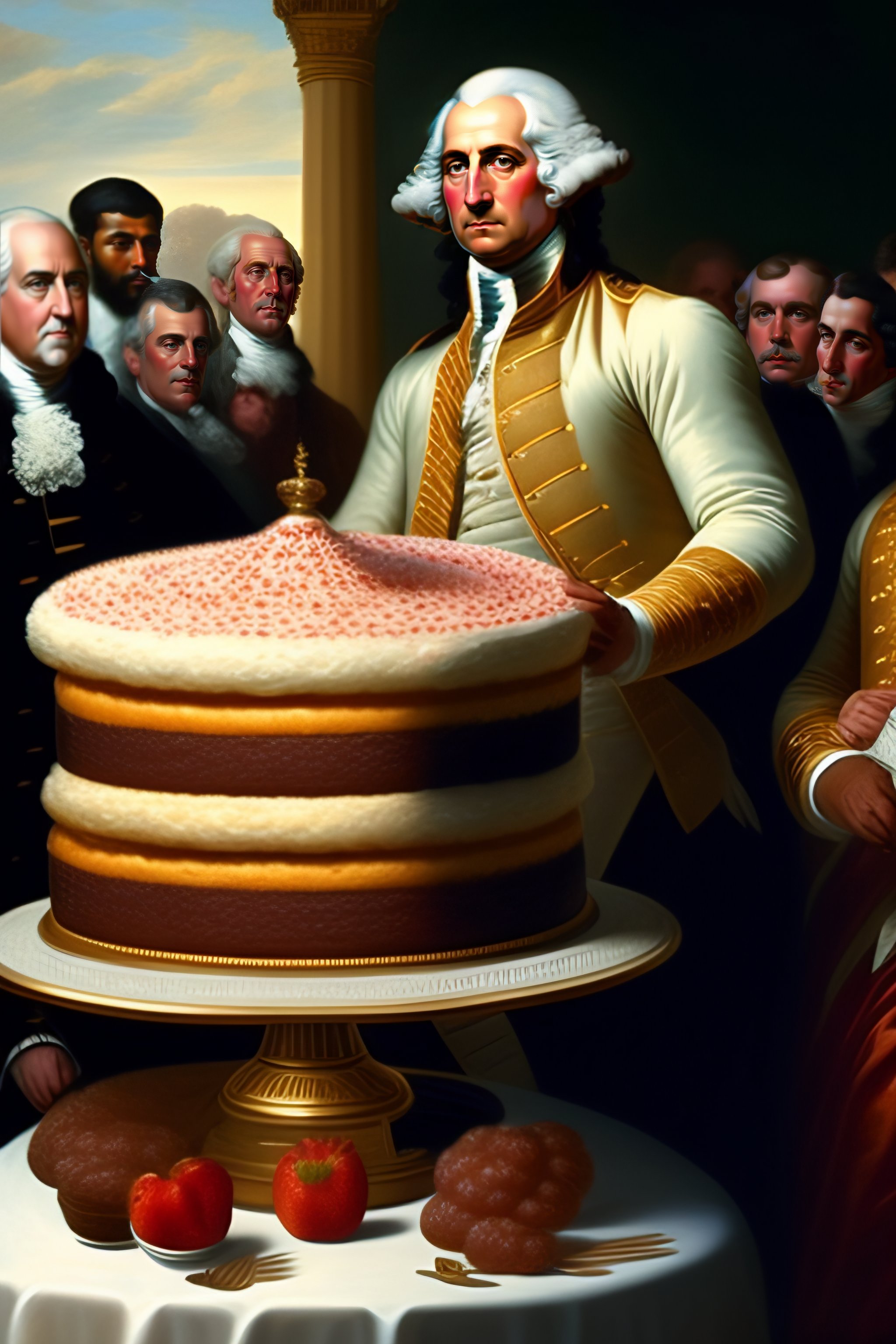 Lexica - A 1000 pound George Washington, eating a large cake being ...