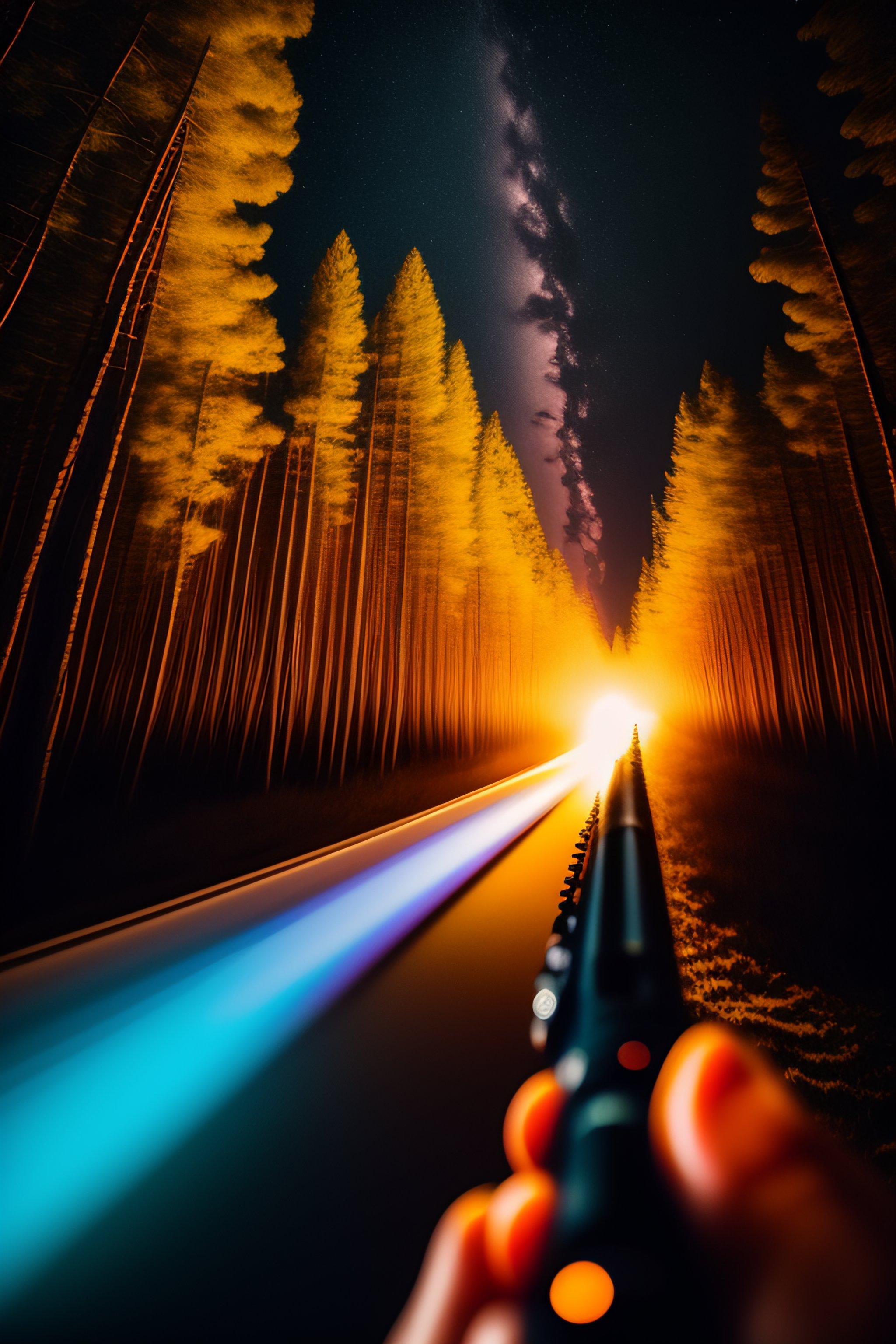 Lexica - Duolingo with a shotgun at night in forest fisheye lens