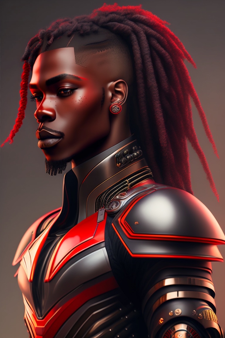 Lexica - Black cyborg man with small dreadlocks, futuristic black and ...
