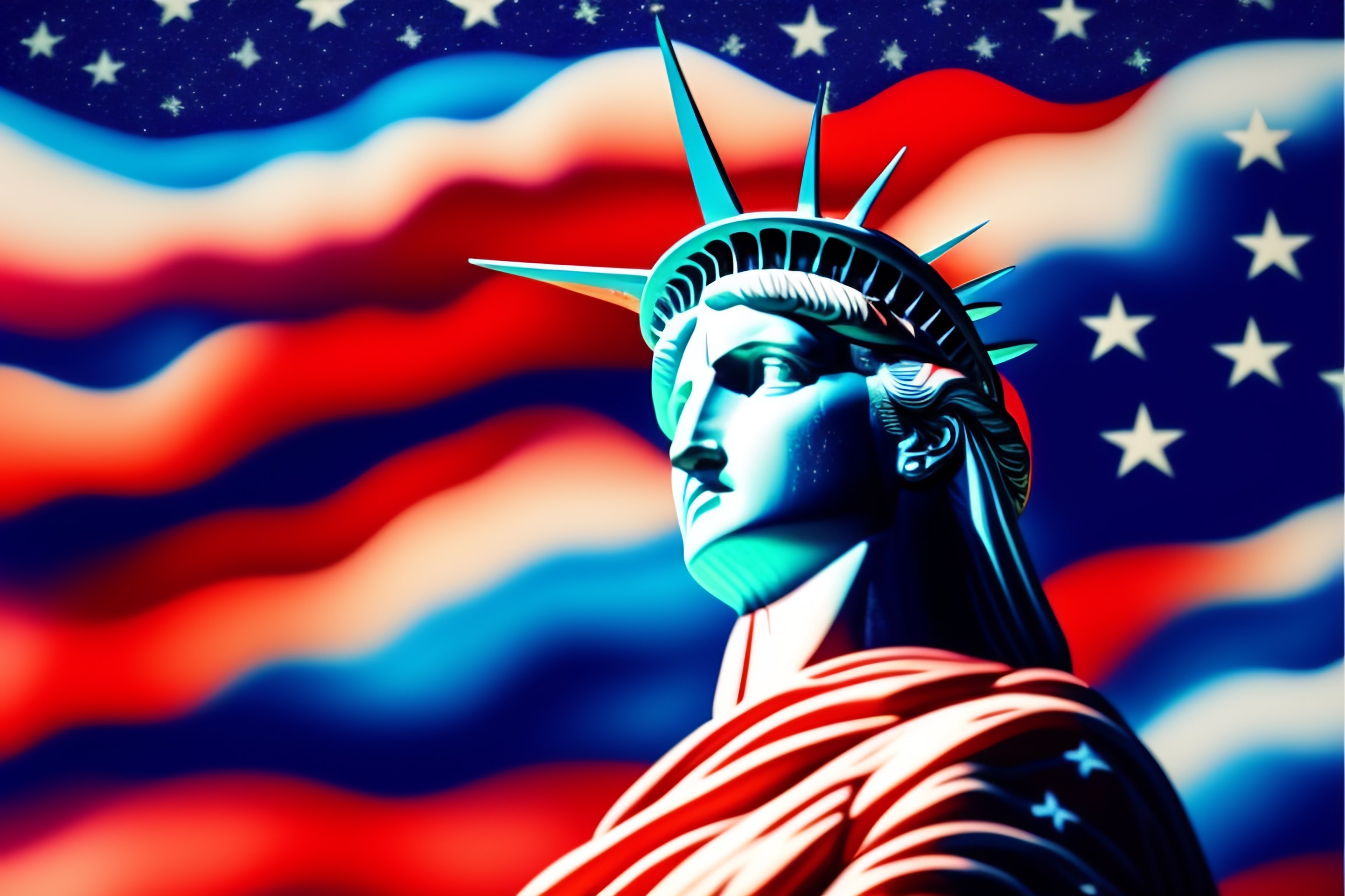 Lexica - Bald eagle flying over statue of liberty wearing red, blue ...