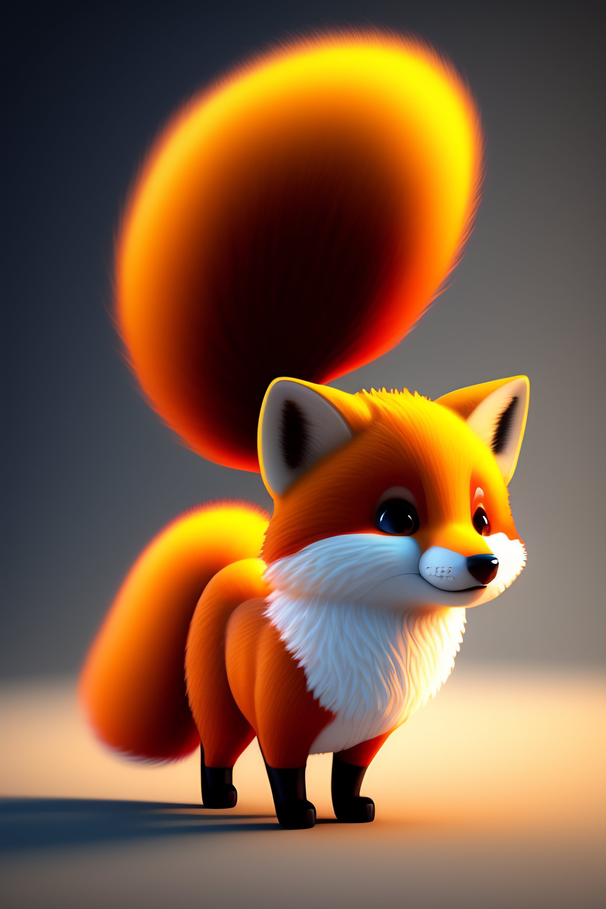 Lexica - 3d cartoon,cute fluffy fox with two ears and big eyes, higly ...