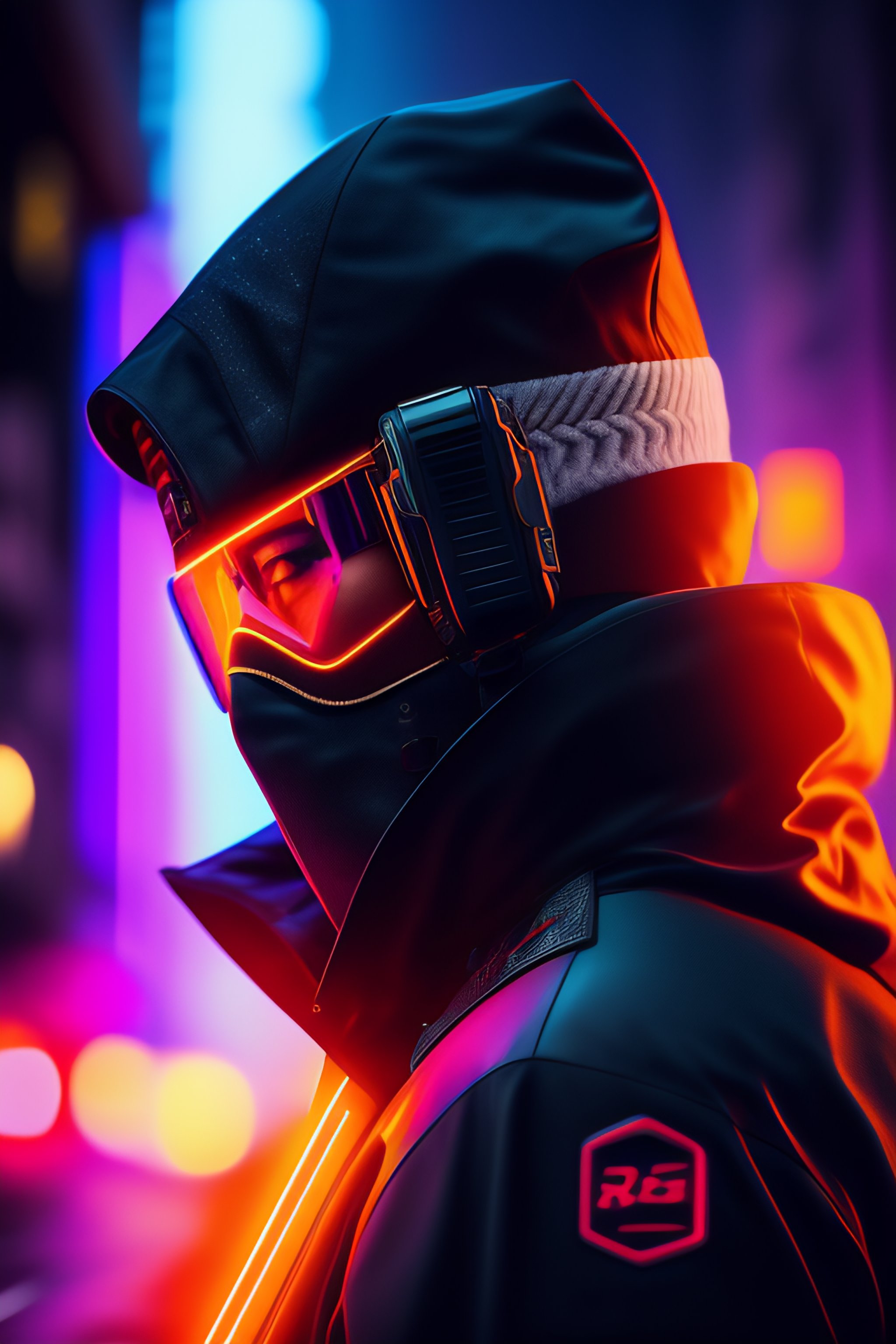 Lexica - Futeristic cyberpunk masked assassin, shooting gun, heavy rain ...