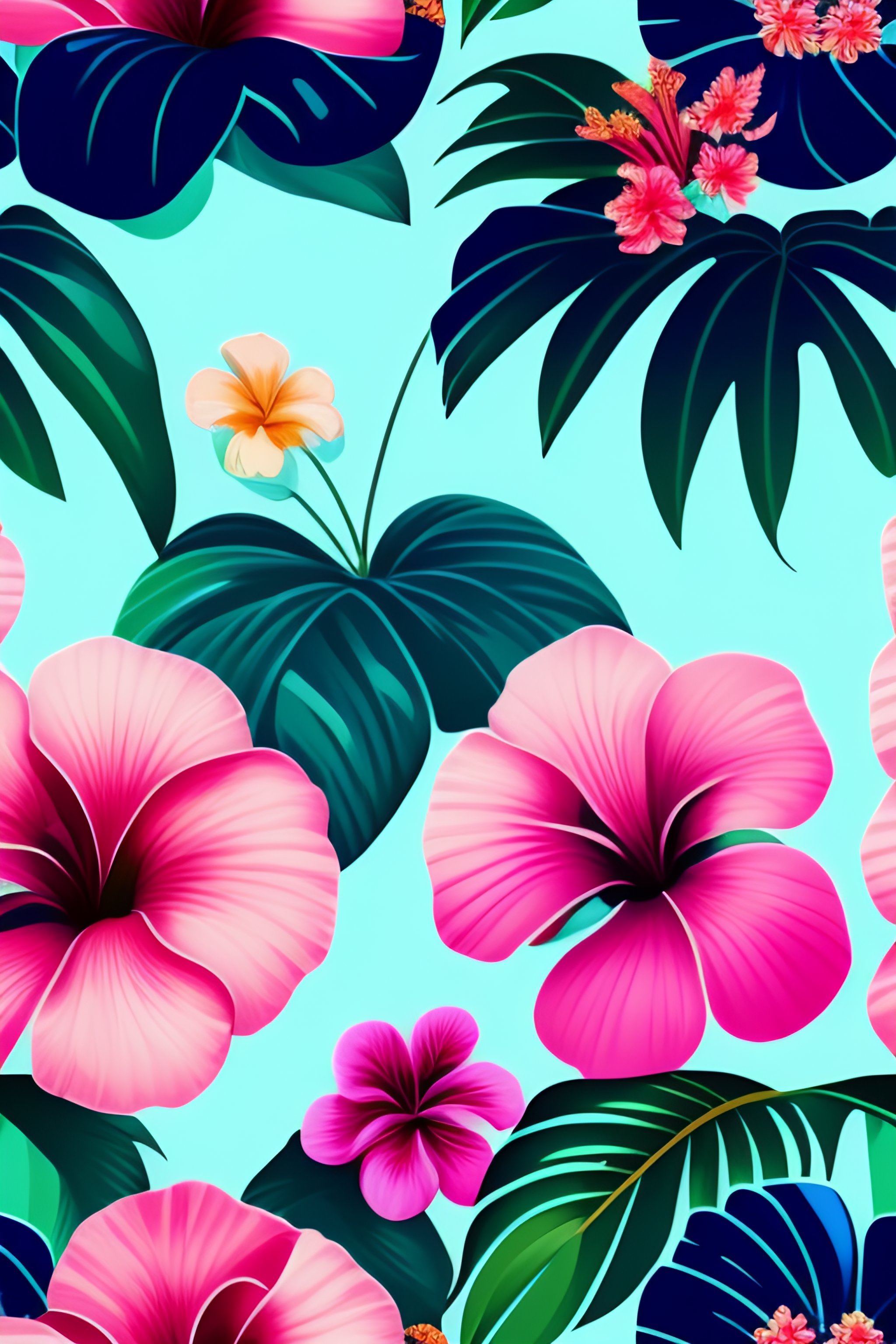 Lexica - Hawaiian Hibiscus flowers and palm trees in all over seamless ...