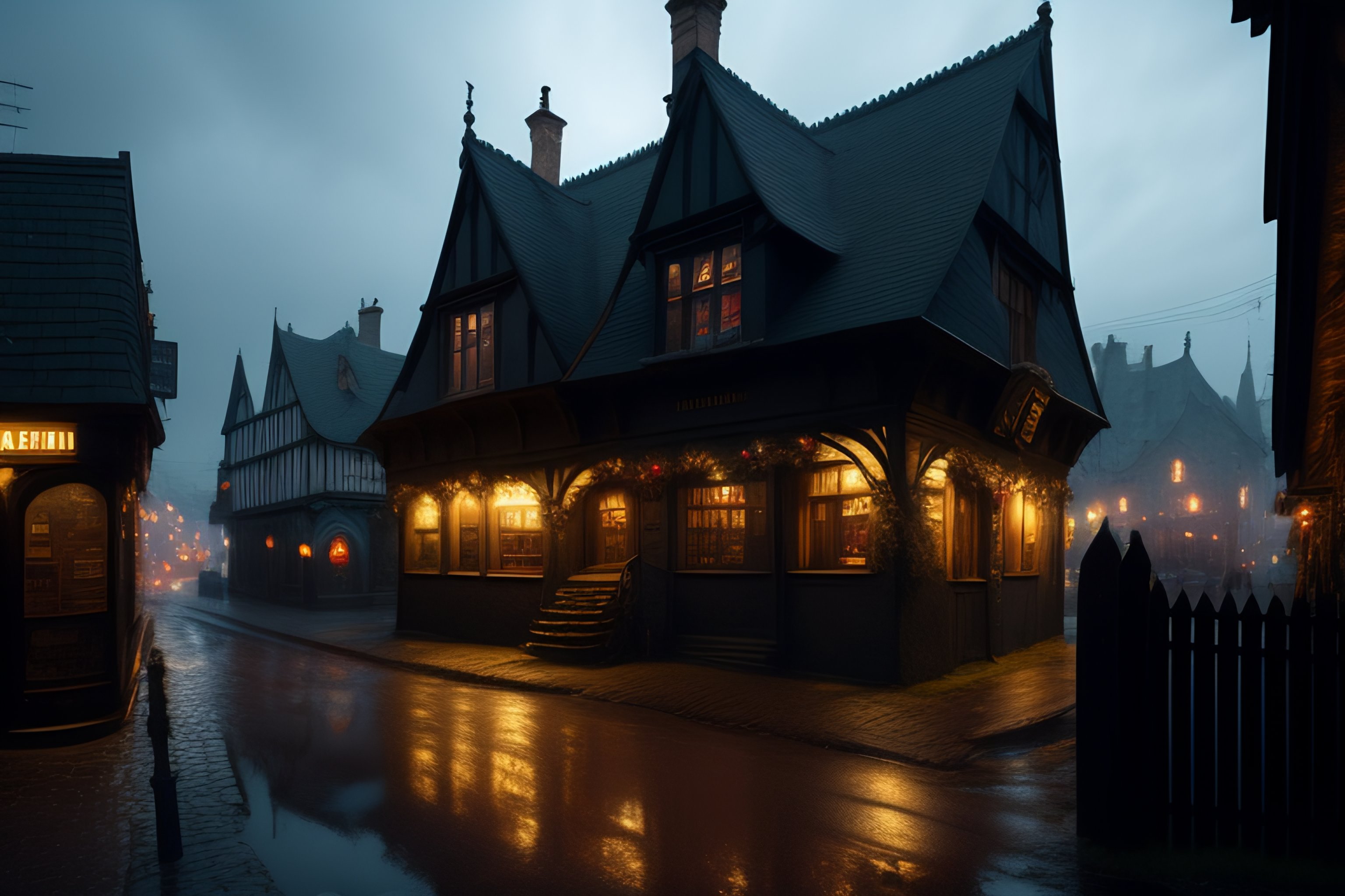 Lexica - An ultra detailed oil desaturated painting a dark, gritty town ...