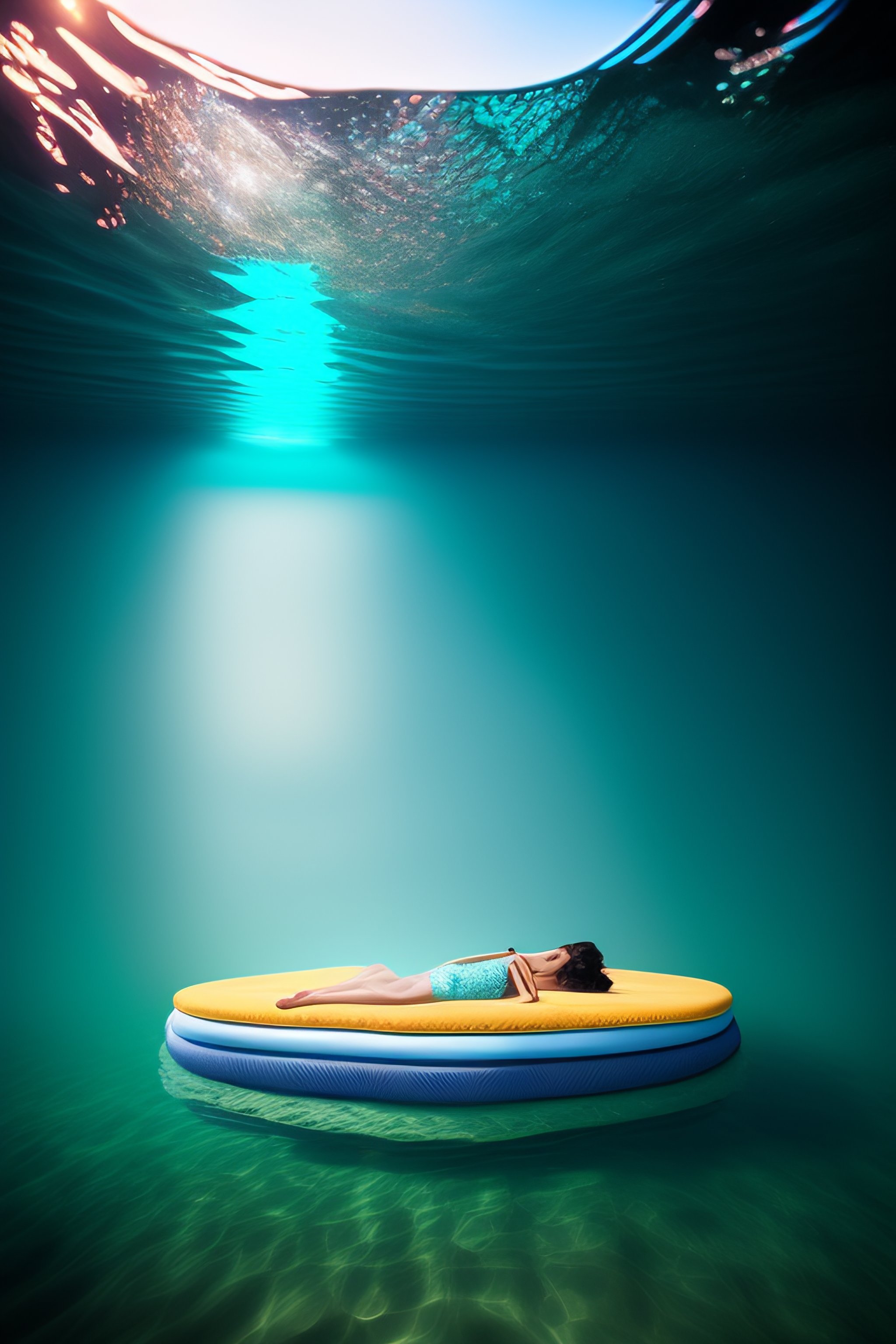 Lexica - Portrait of myself floating on a mattress in the sea