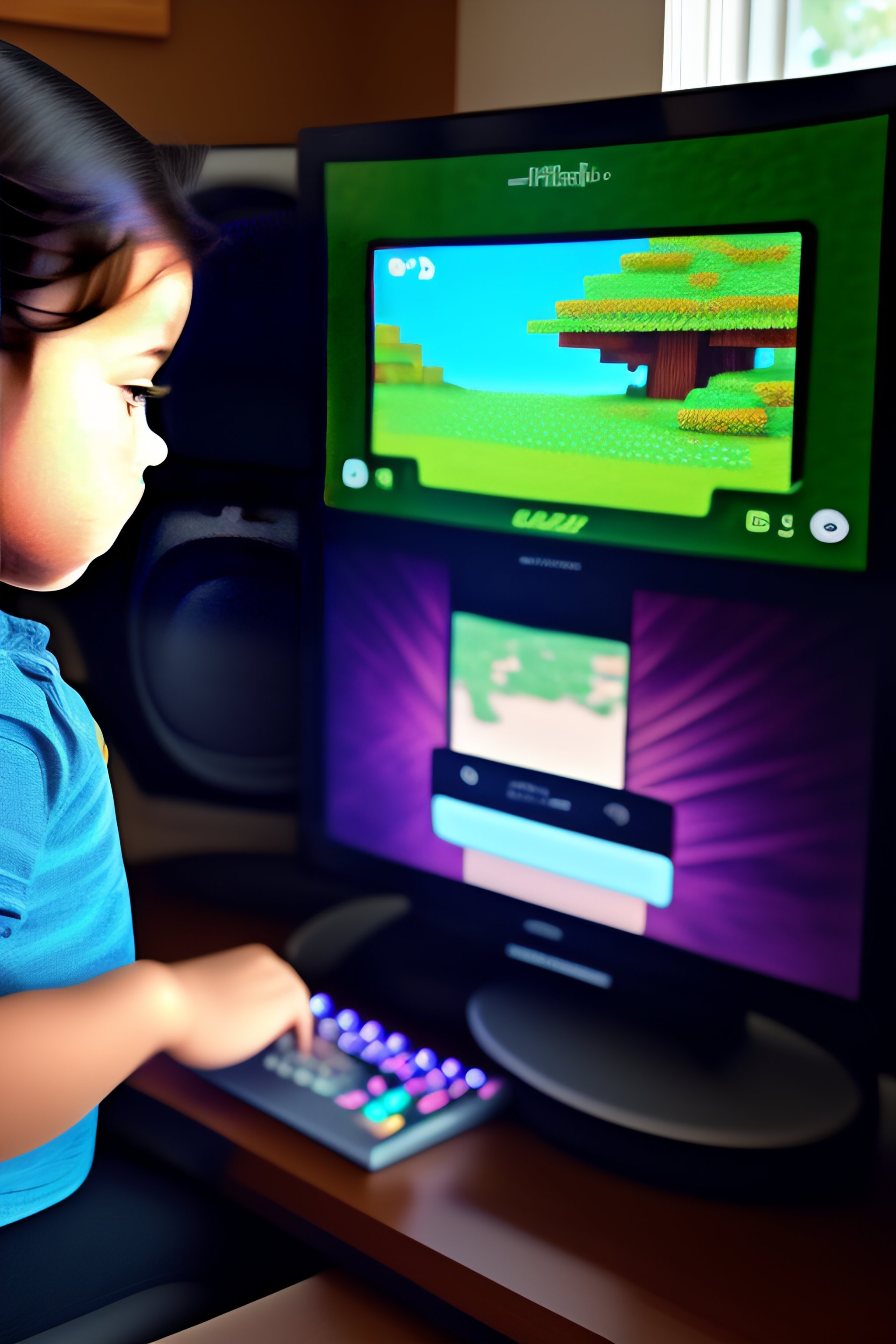 Lexica - My daughter playing minecraft on the computer