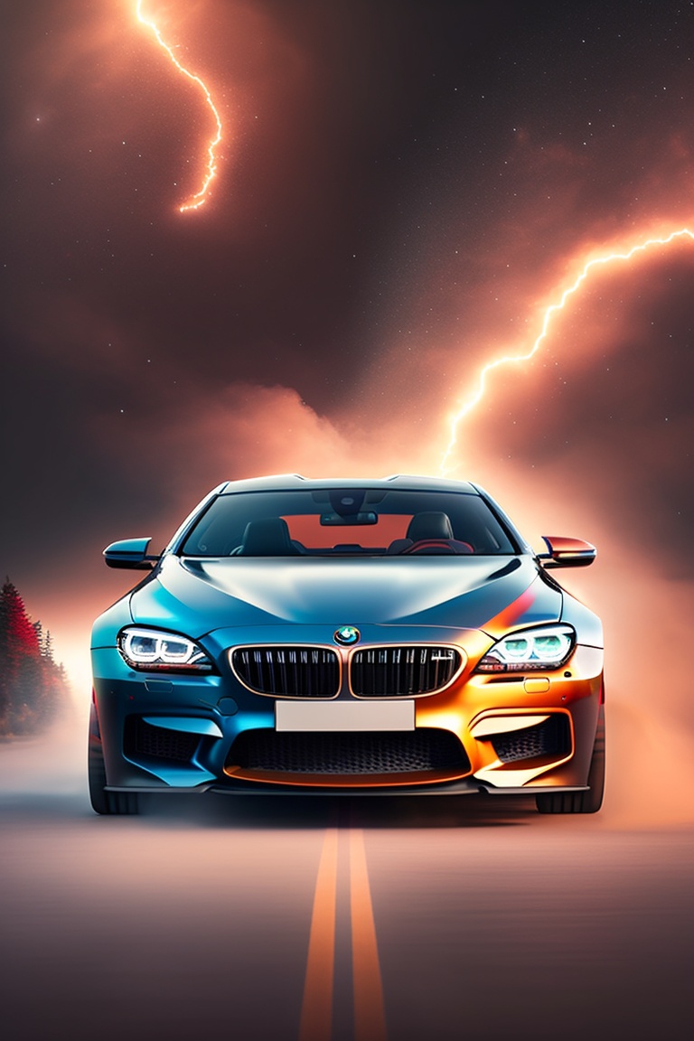 Lexica - Bmw car m6 c, flying in the air with lights all around it