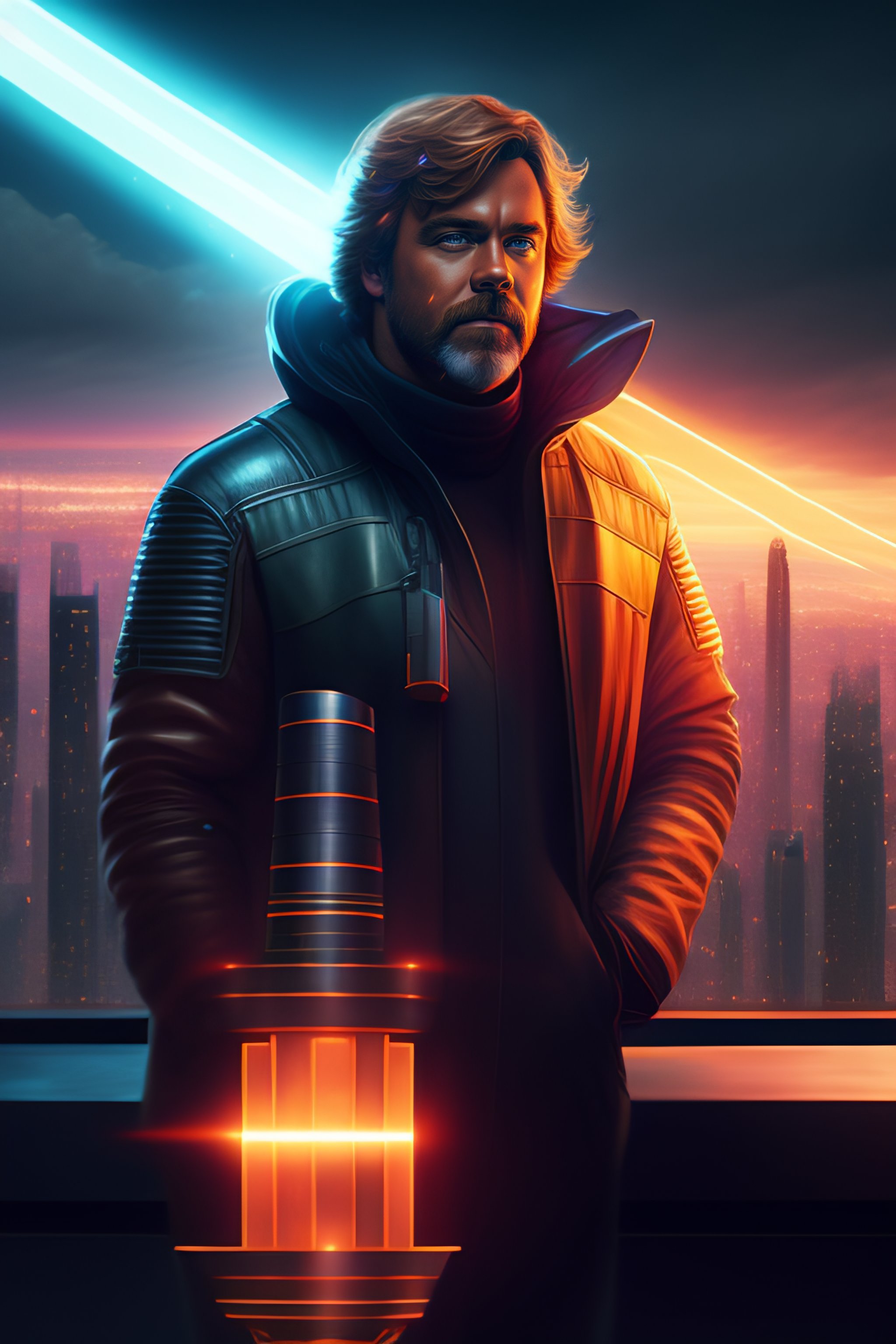 Lexica - Portrait of a luke skywalker holding a sable laser in his ...