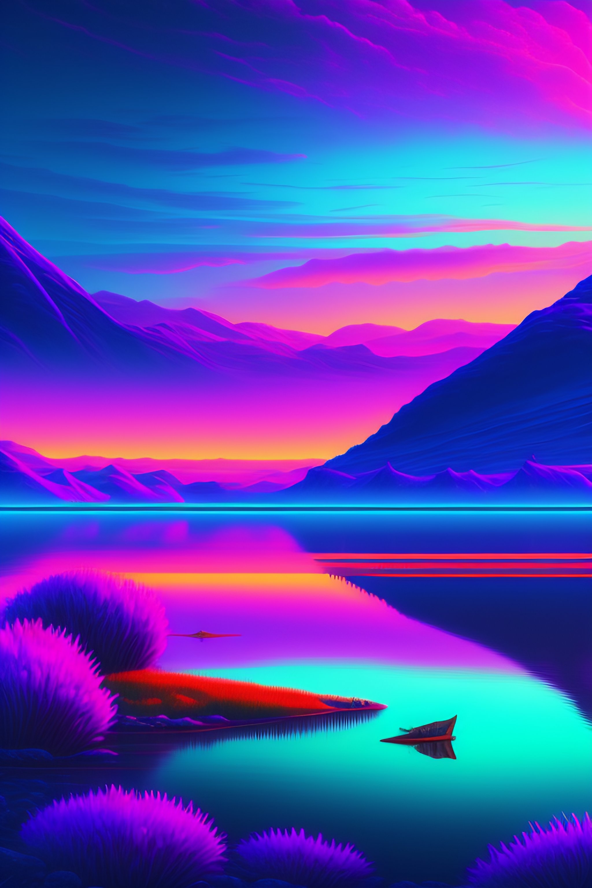 Lexica - Apocaliptic synthwave painting of a canadi an lake, extreme ...