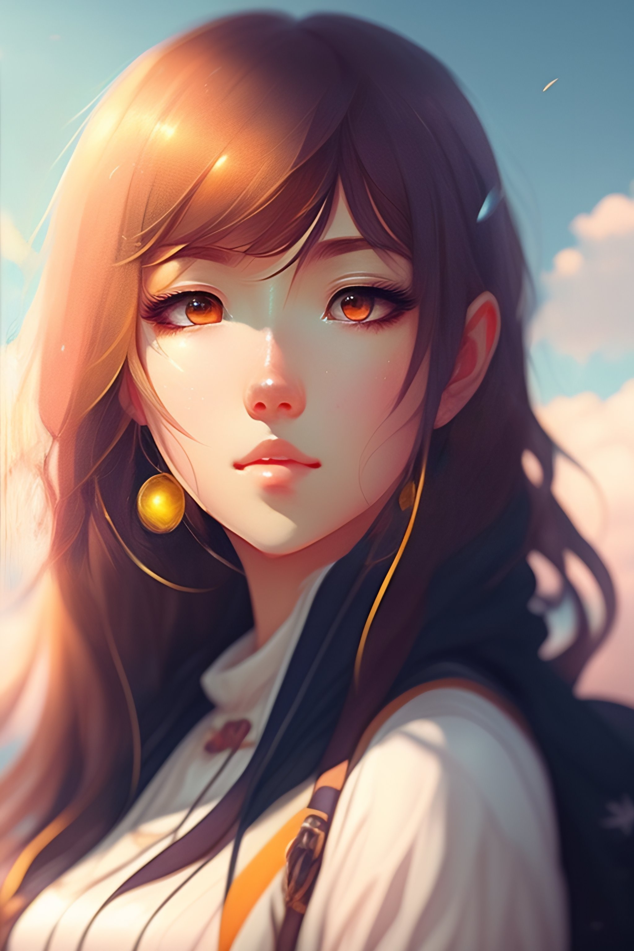 Lexica - Portrait of cute girl, cloudy sky background lush landscape ...