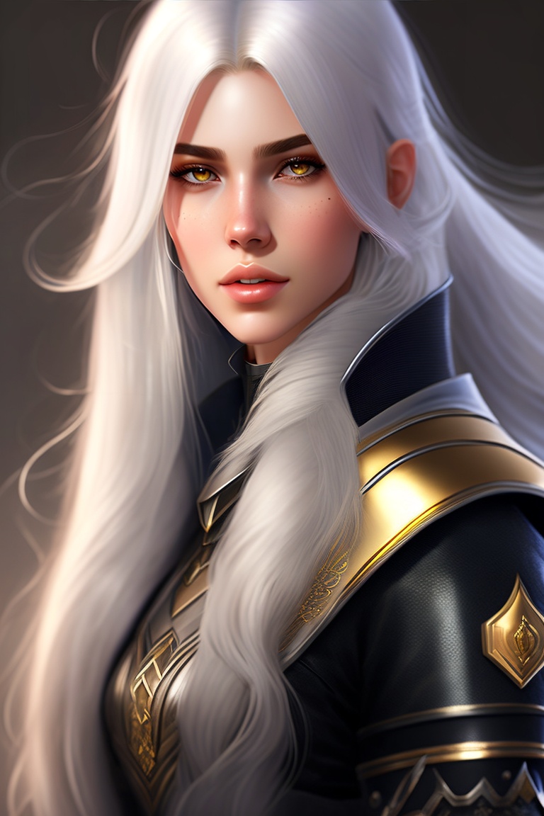 Lexica - A beautiful assassin girl with gold eyes and long silver hair ...
