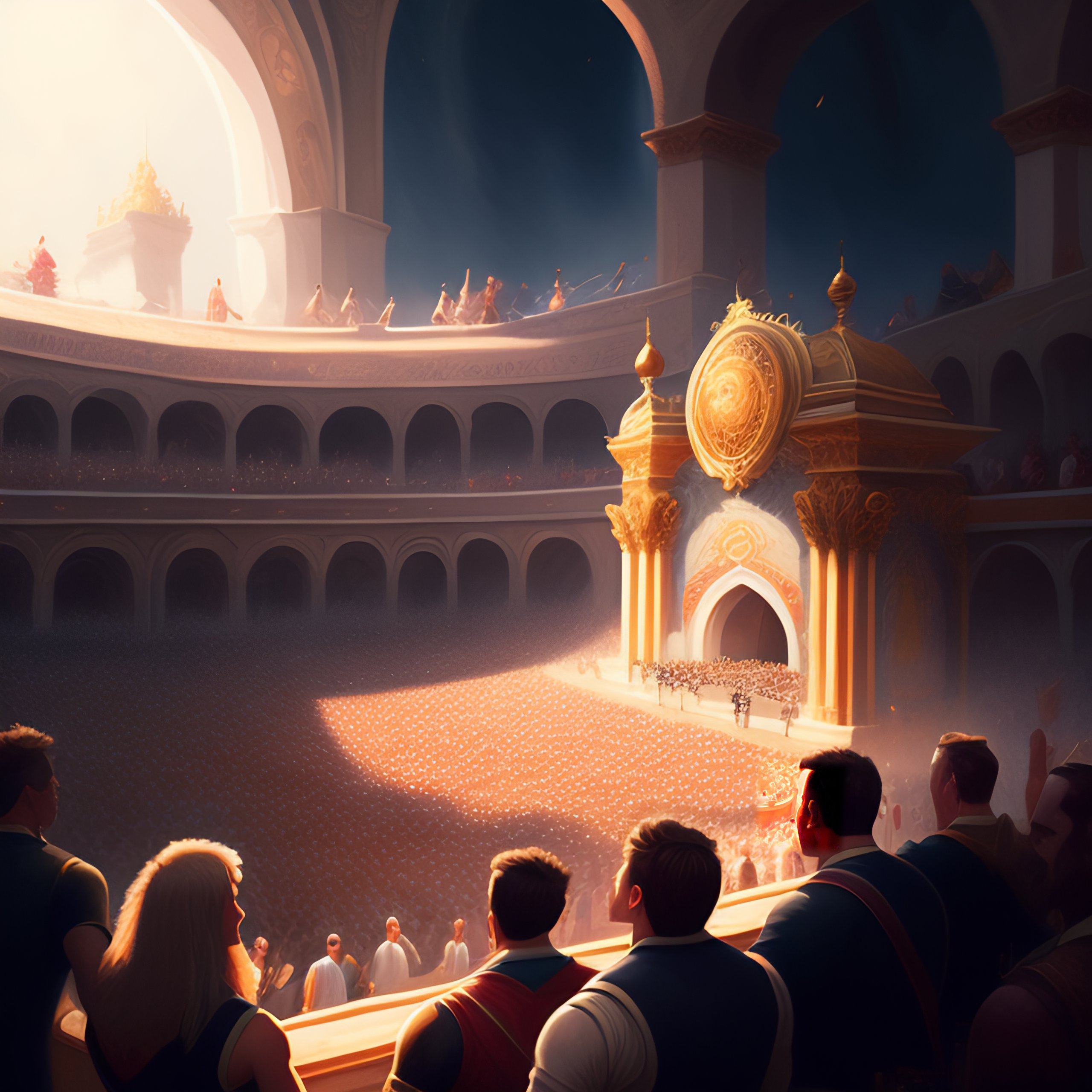 Lexica - Drunken cheering crowd in coliseum, aerial view, medieval ...