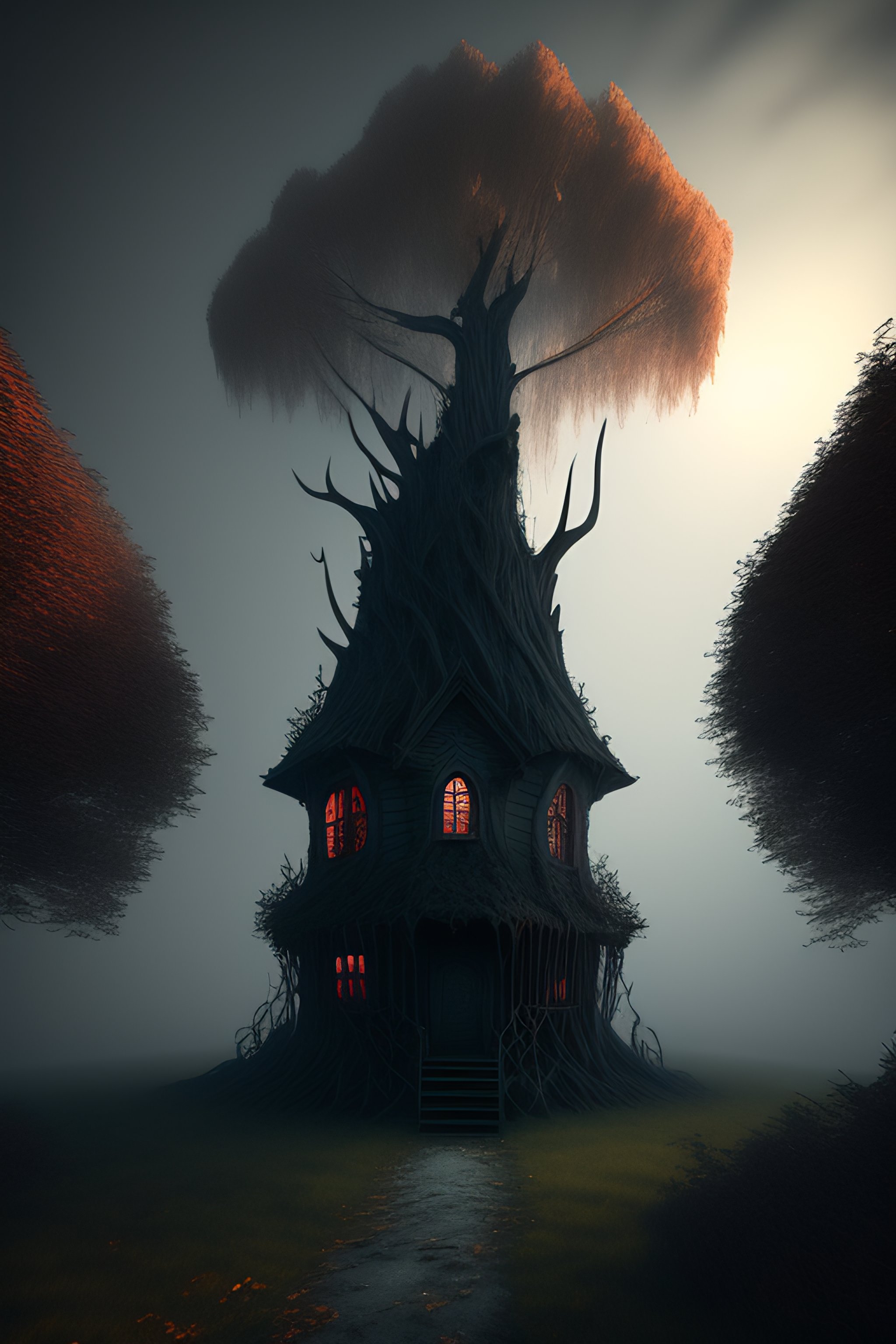 Lexica - Digital image of a demonic tree with a house on top using V ...