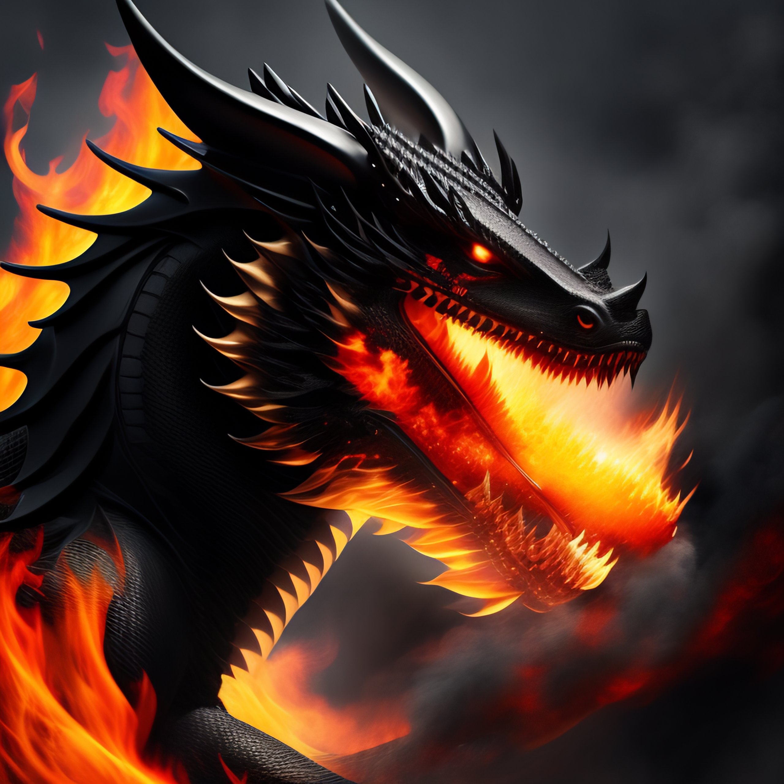 Lexica - Portrait of a china black dragon breathing fire, sharp