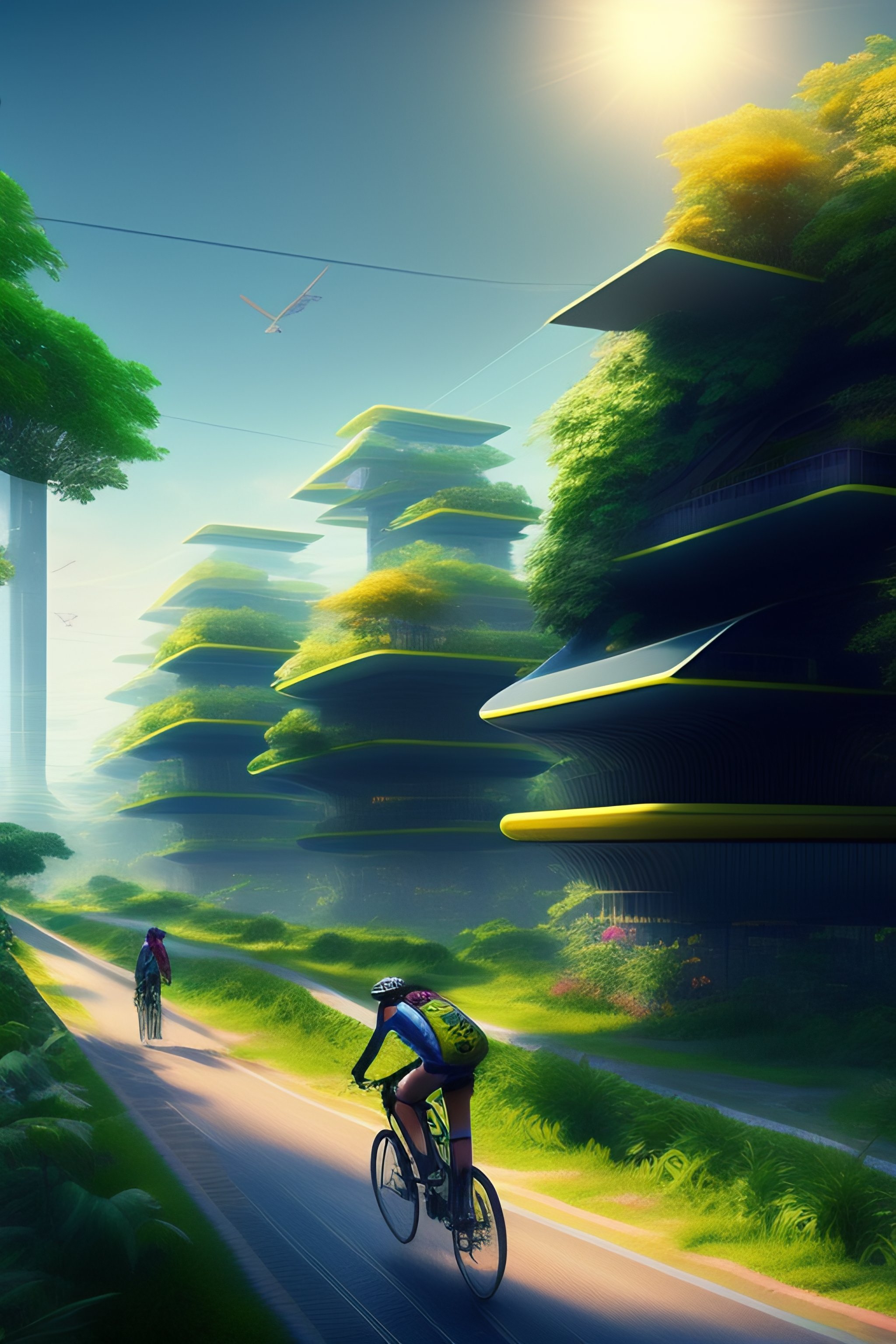Lexica - Solarpunk street, large amounts of lush greenery, solar panels ...