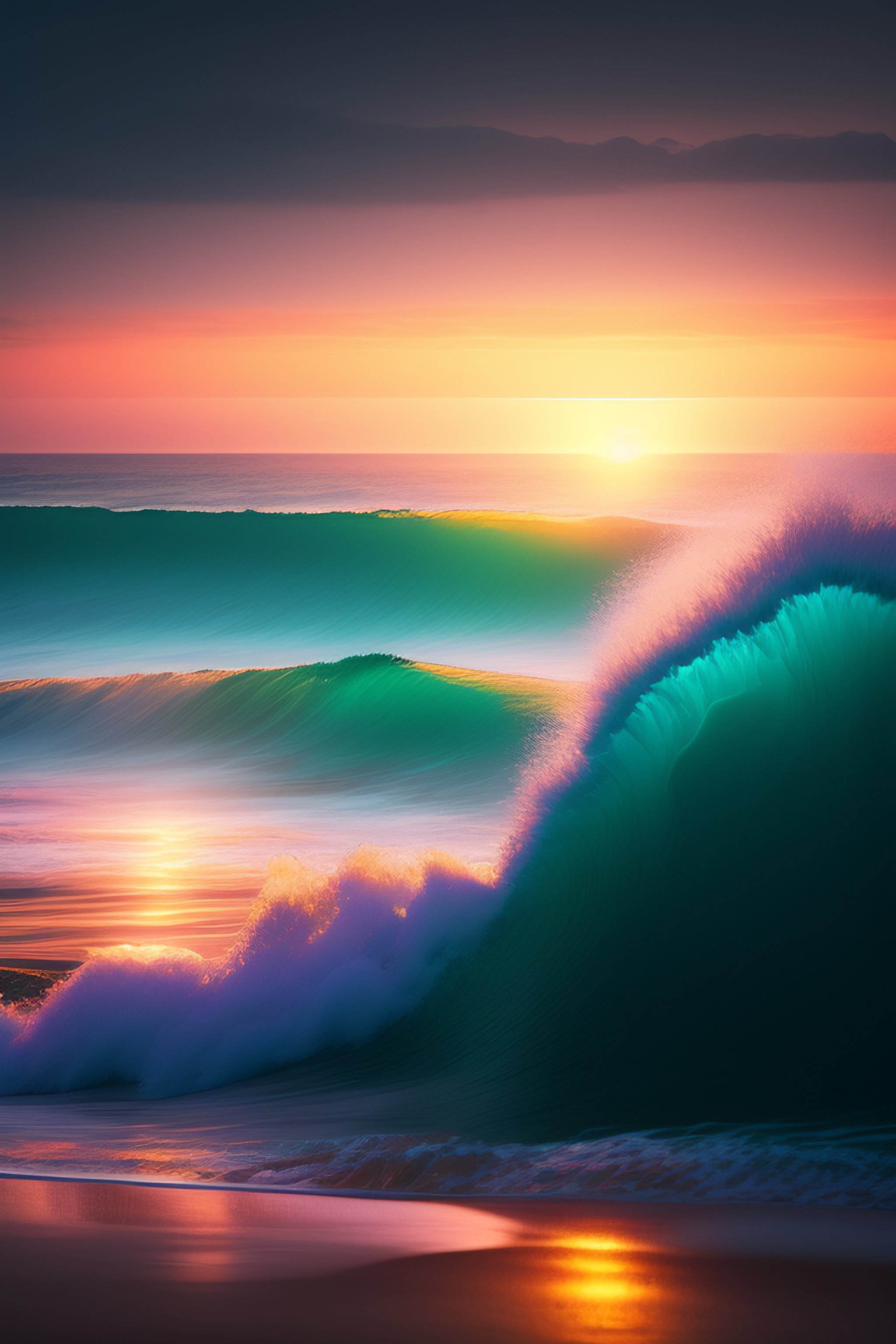 Lexica - "Gorgeous ocean beach, sunset, teal copper. Ismail Inceoglu ...