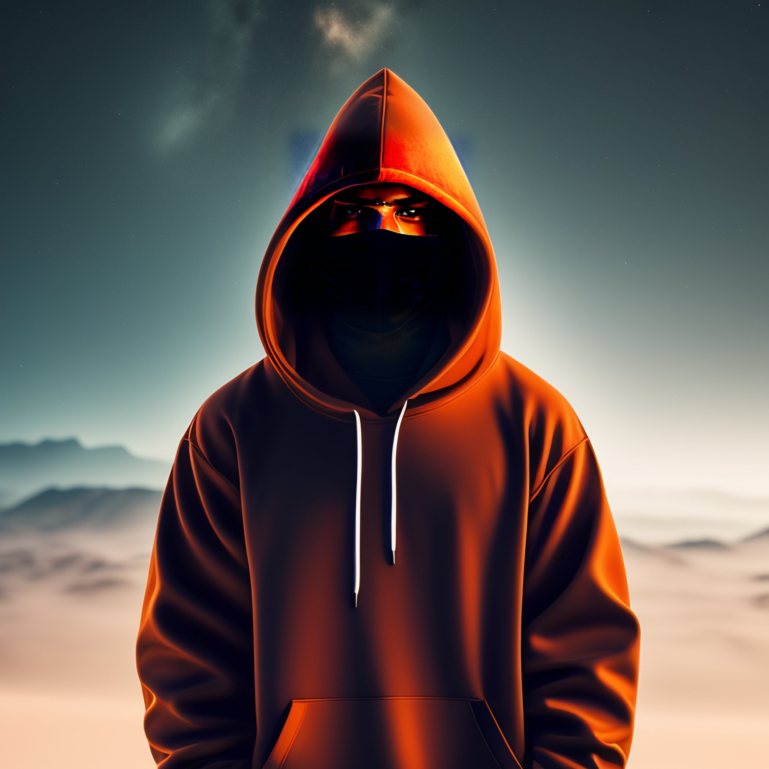 Lexica - A guy in a sweatshirt with a hood, standing with his back, but ...