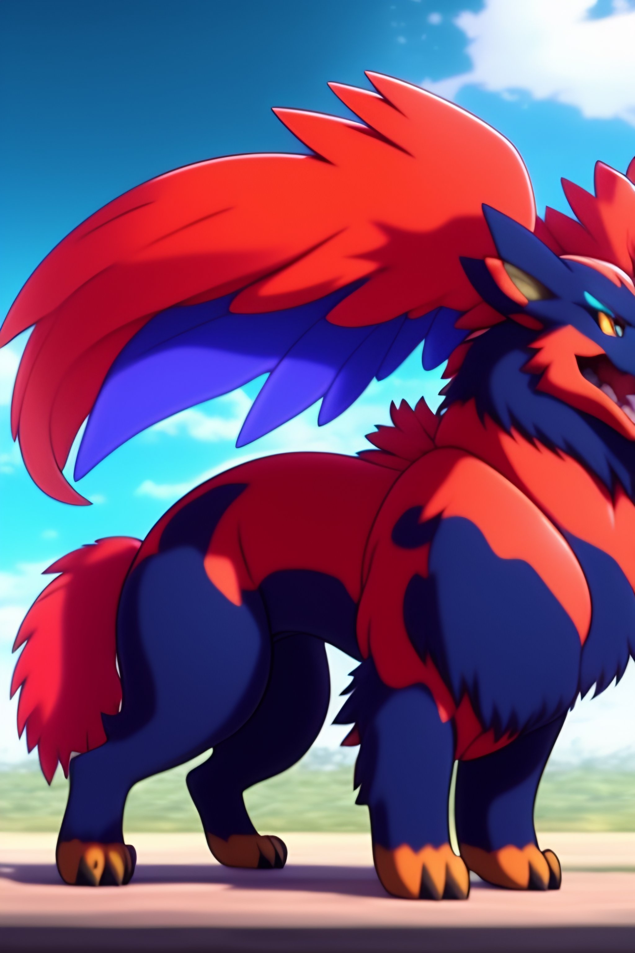 Lexica - A pokemon that looks like a blue and red leonberger with ...