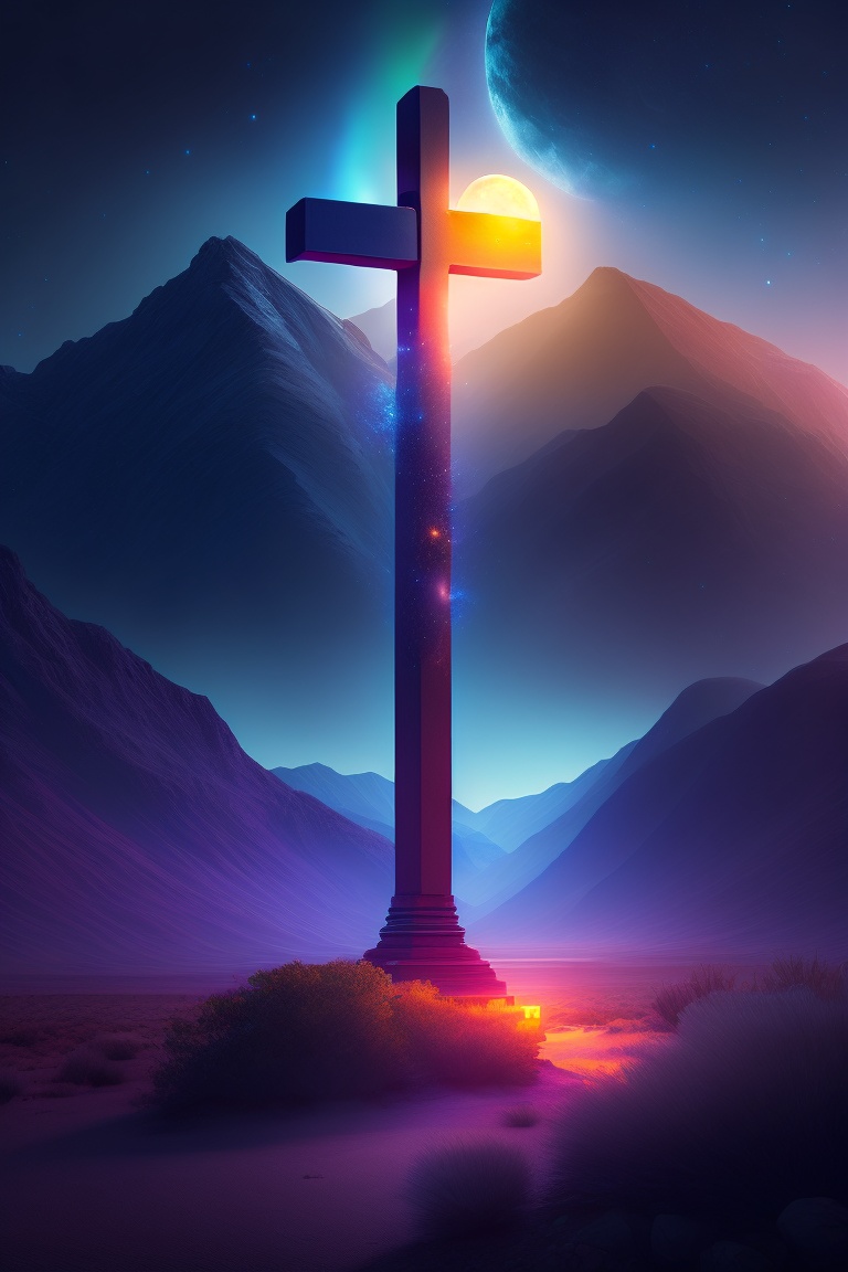 Lexica - Christ cross, mountains in the background, intense moonlight ...