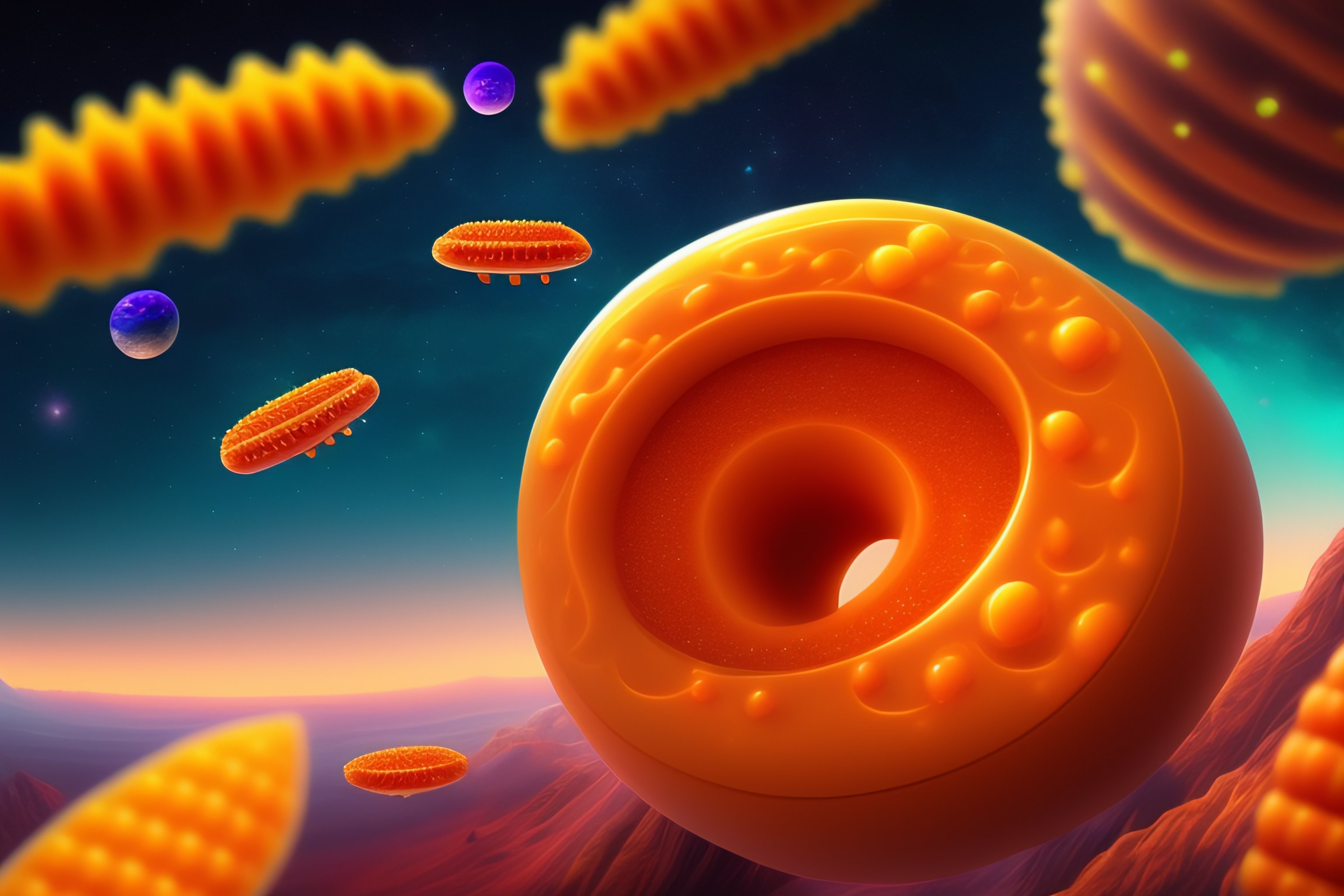 Lexica - Humanoid bacteria anime style, cheetos, space, fantasy